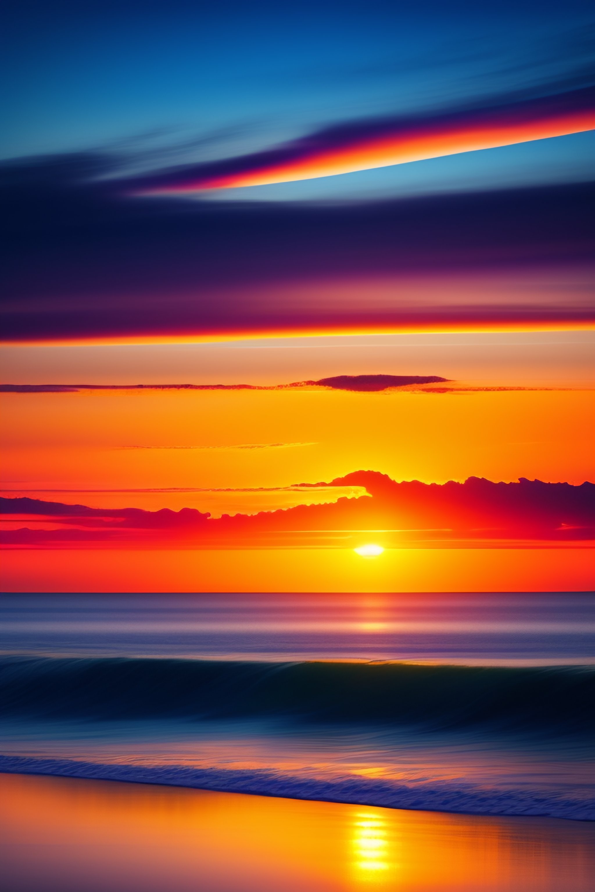 Lexica - Sunset, beautiful, over the sea, scattered clouds, realistic,