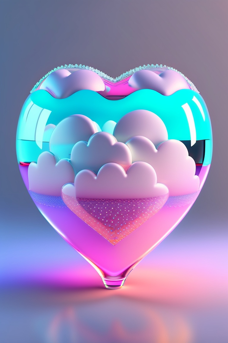 Lexica - A realistic cyan colored glass heart filled with many little ...