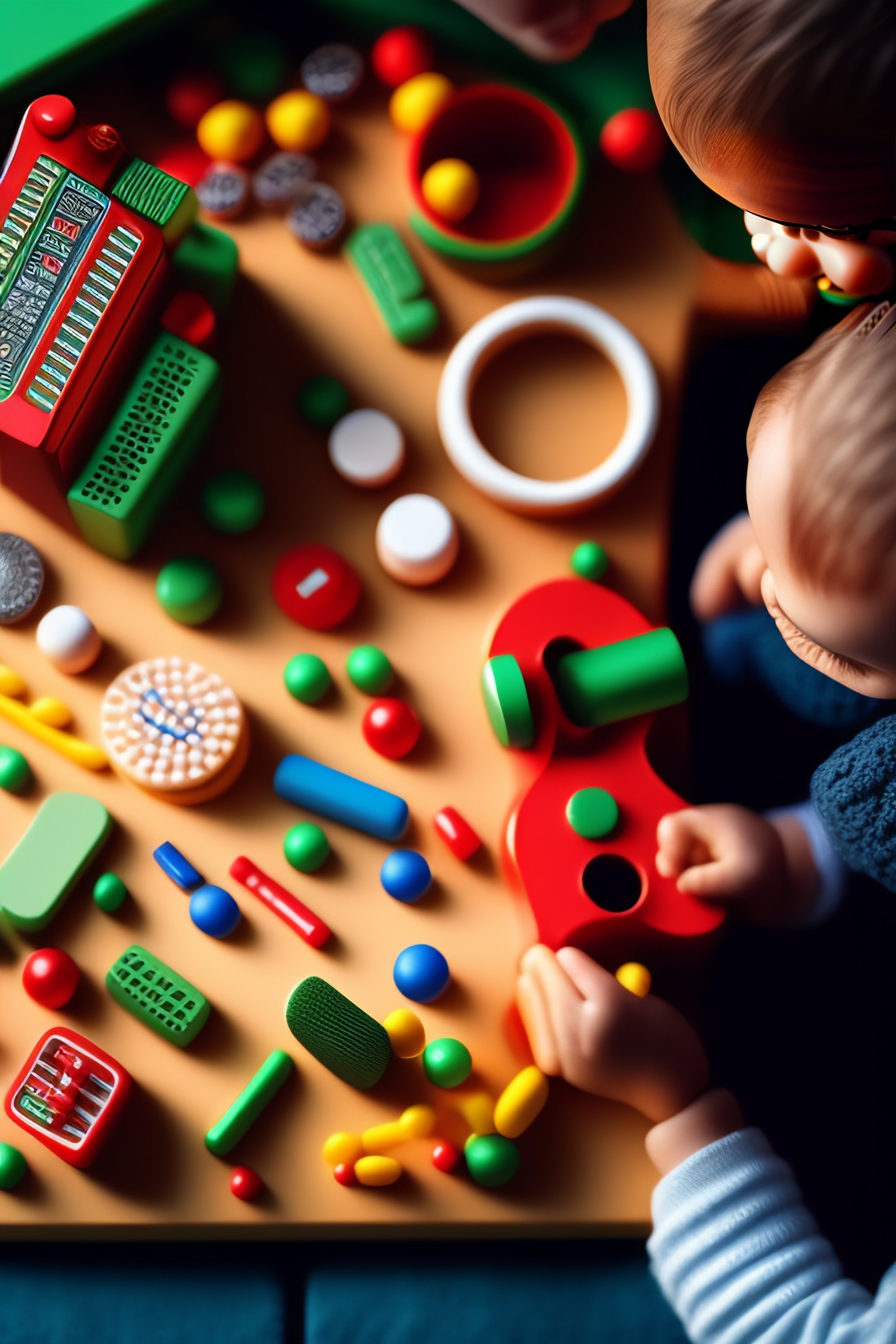 Lexica - Top view of elf working on a worktable making toys, realistic ...