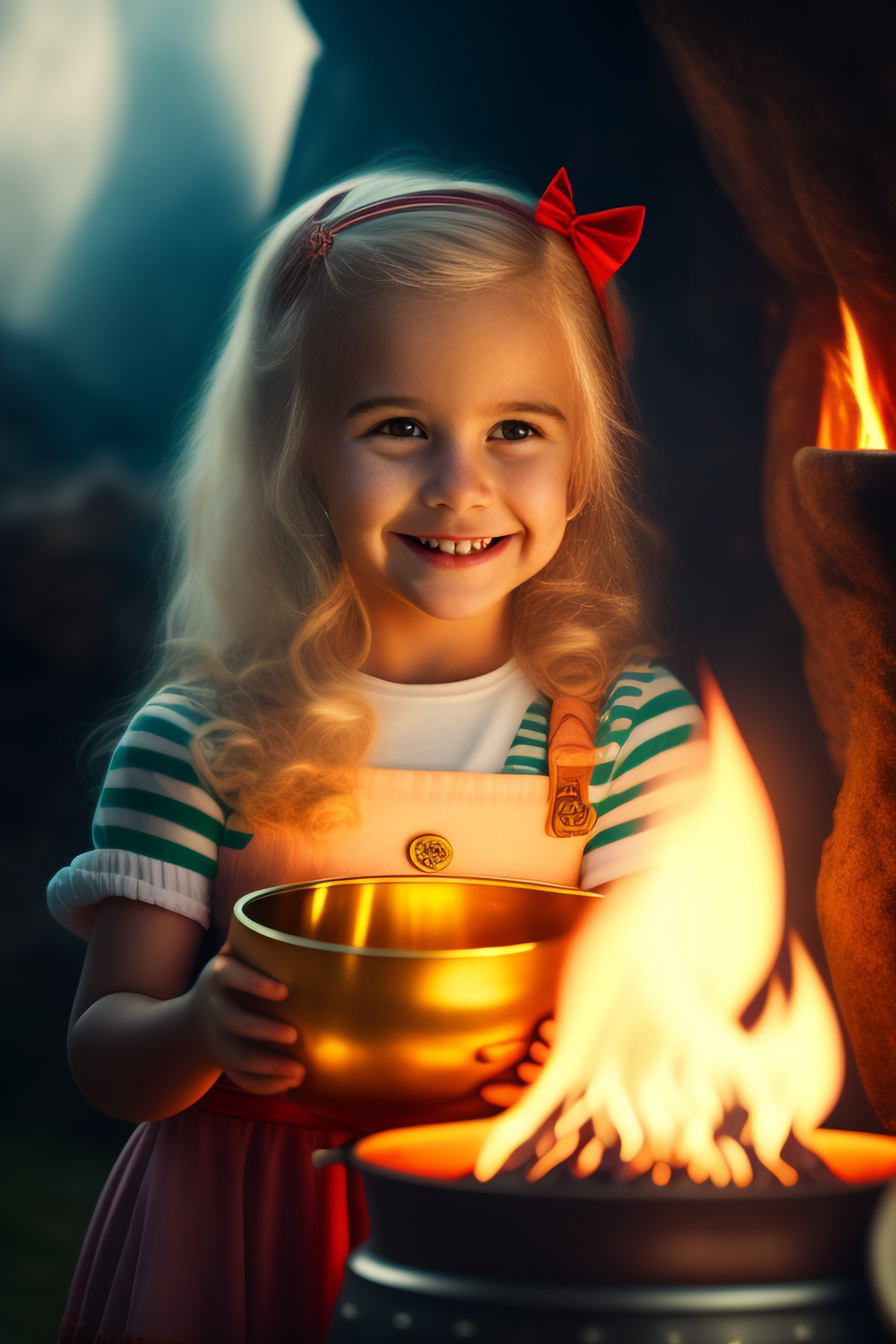 Lexica - Full shot of a cute mischievous blond girl witch preparing a ...