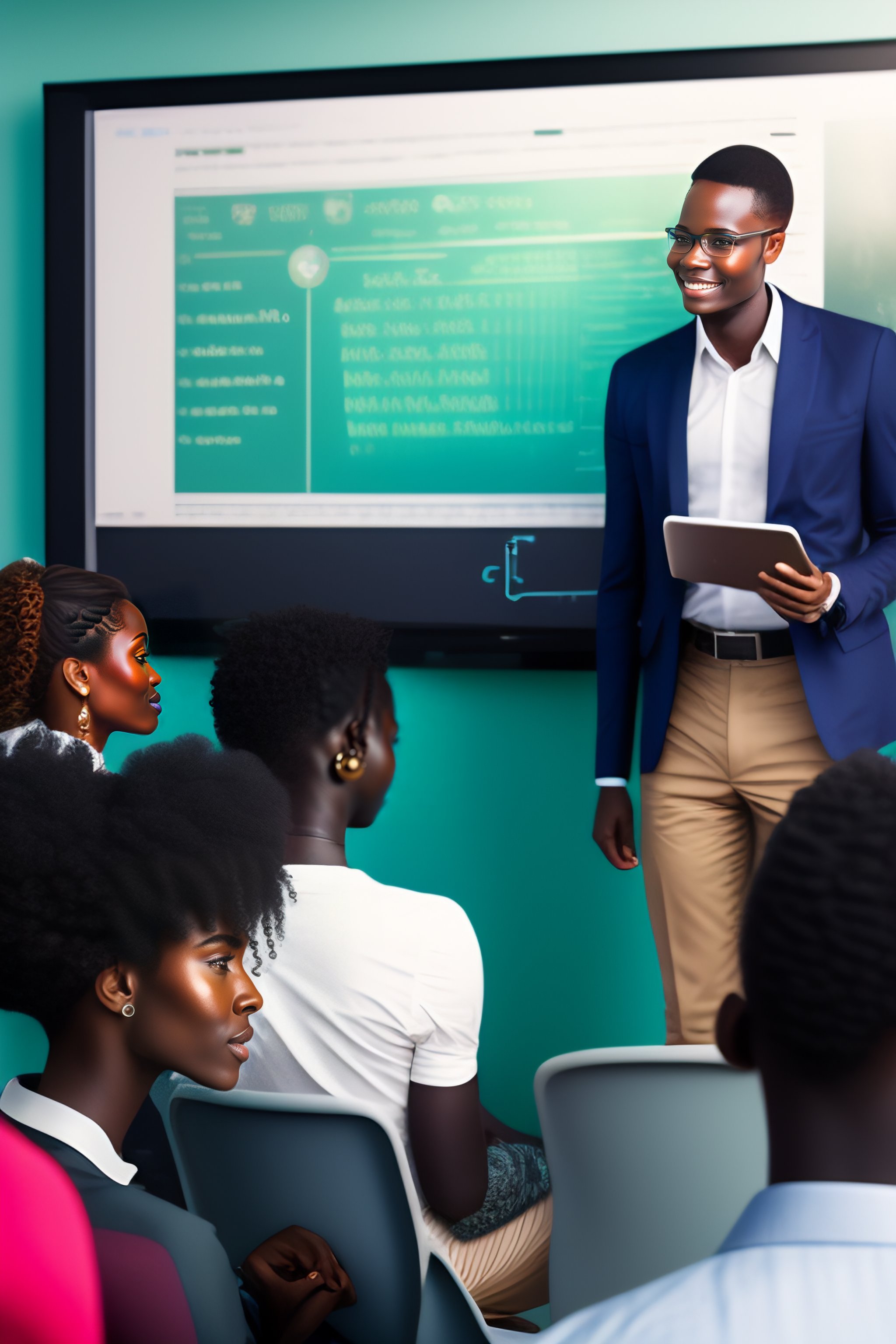Lexica - 7 African computer science students in a classroom, 4 ladies ...