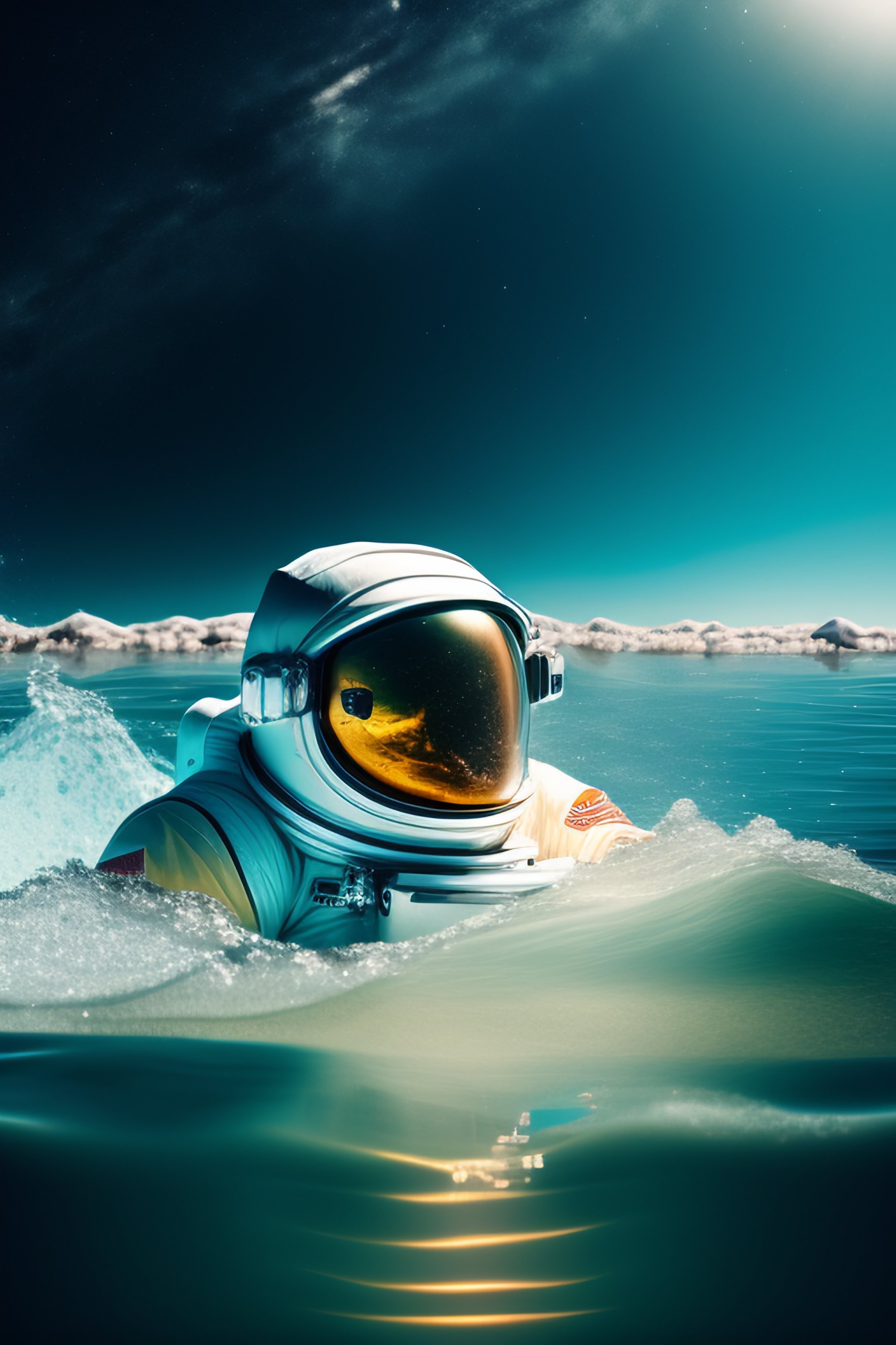 Lexica - An astronaut swiming in a lake in space