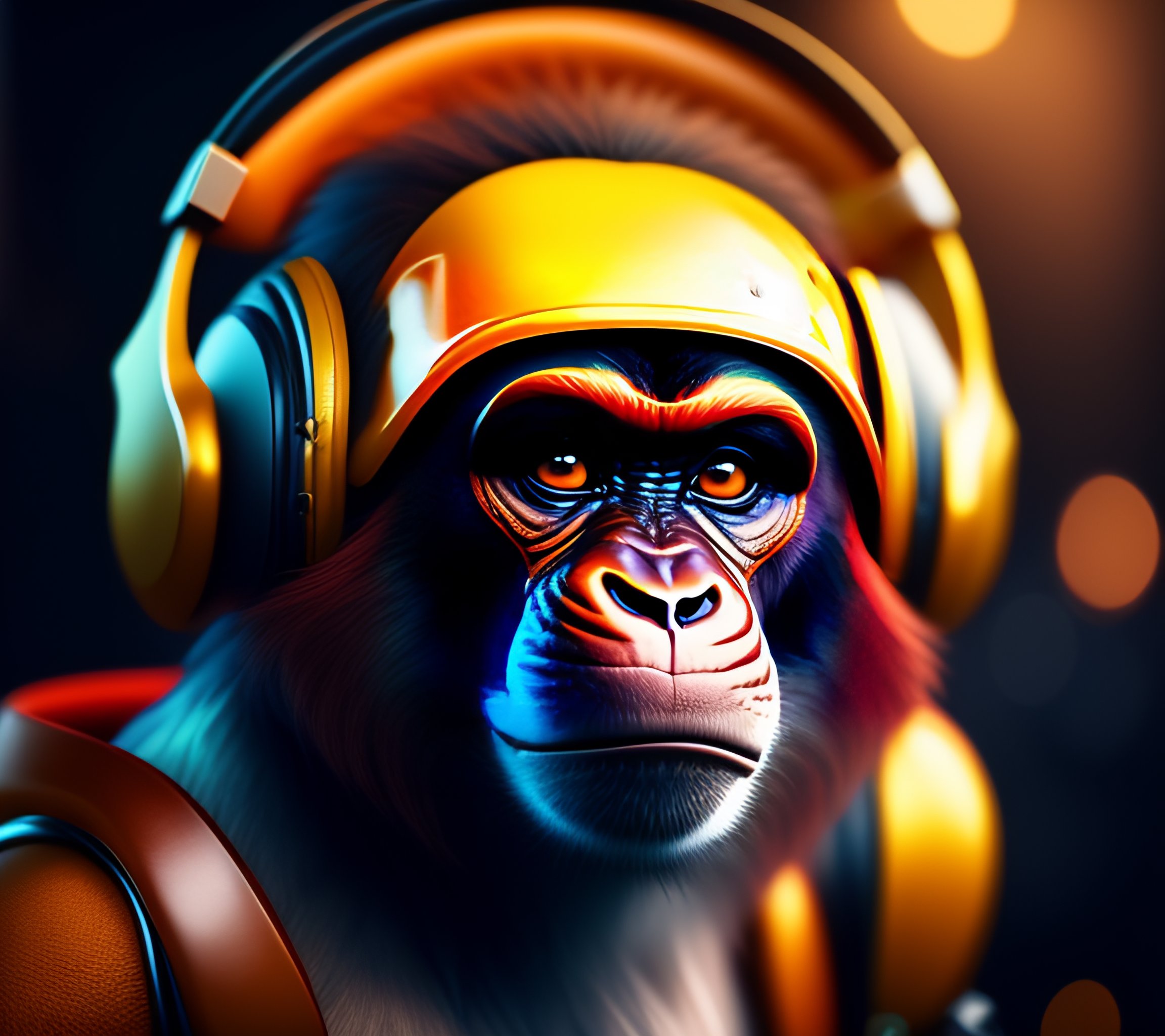 Lexica - Monkey wearing gaming headphones, cinematic, fantasy, sharp ...