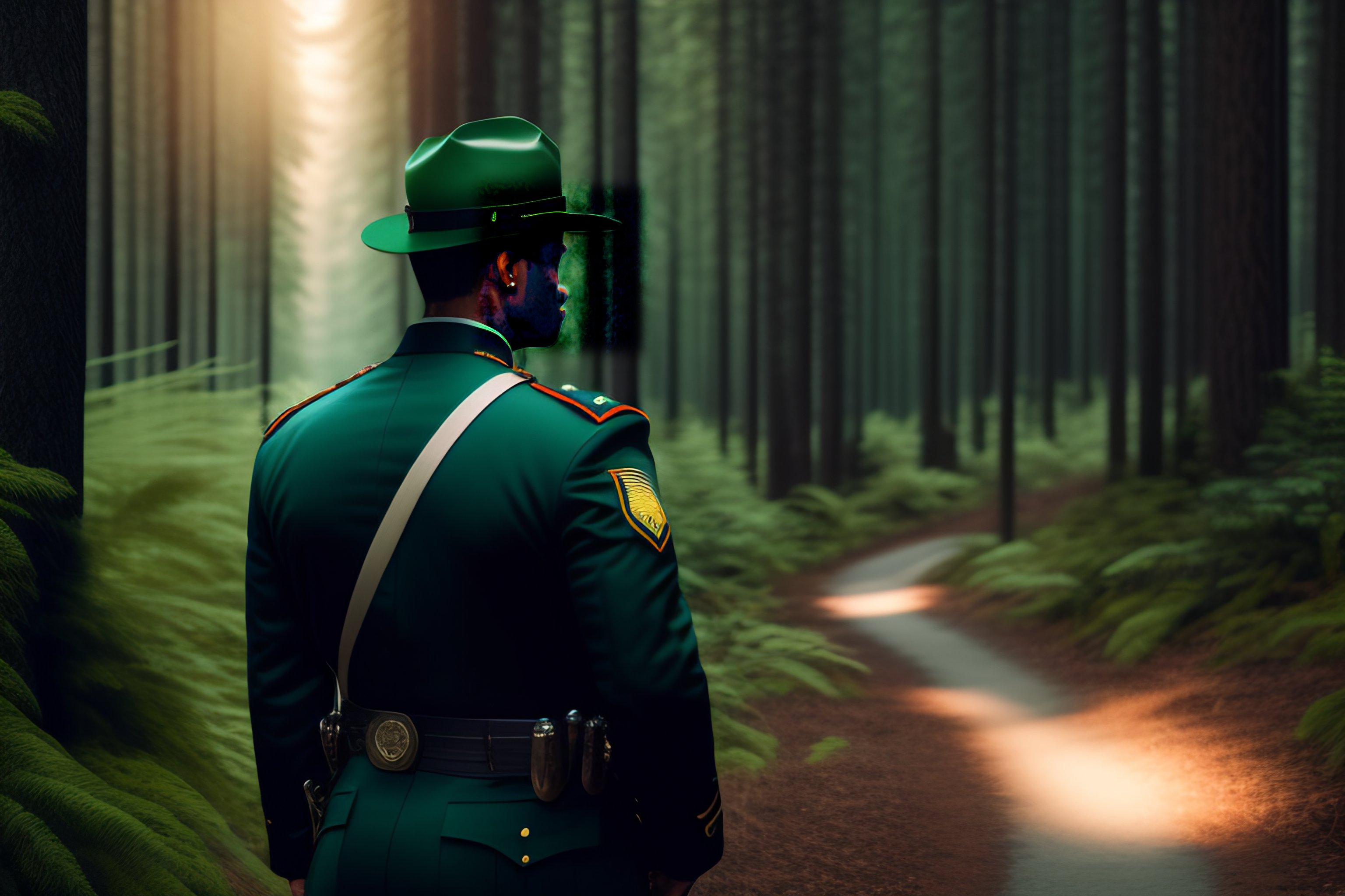 Lexica - Park ranger man, black, green suit, 8k resolution, ultra ...