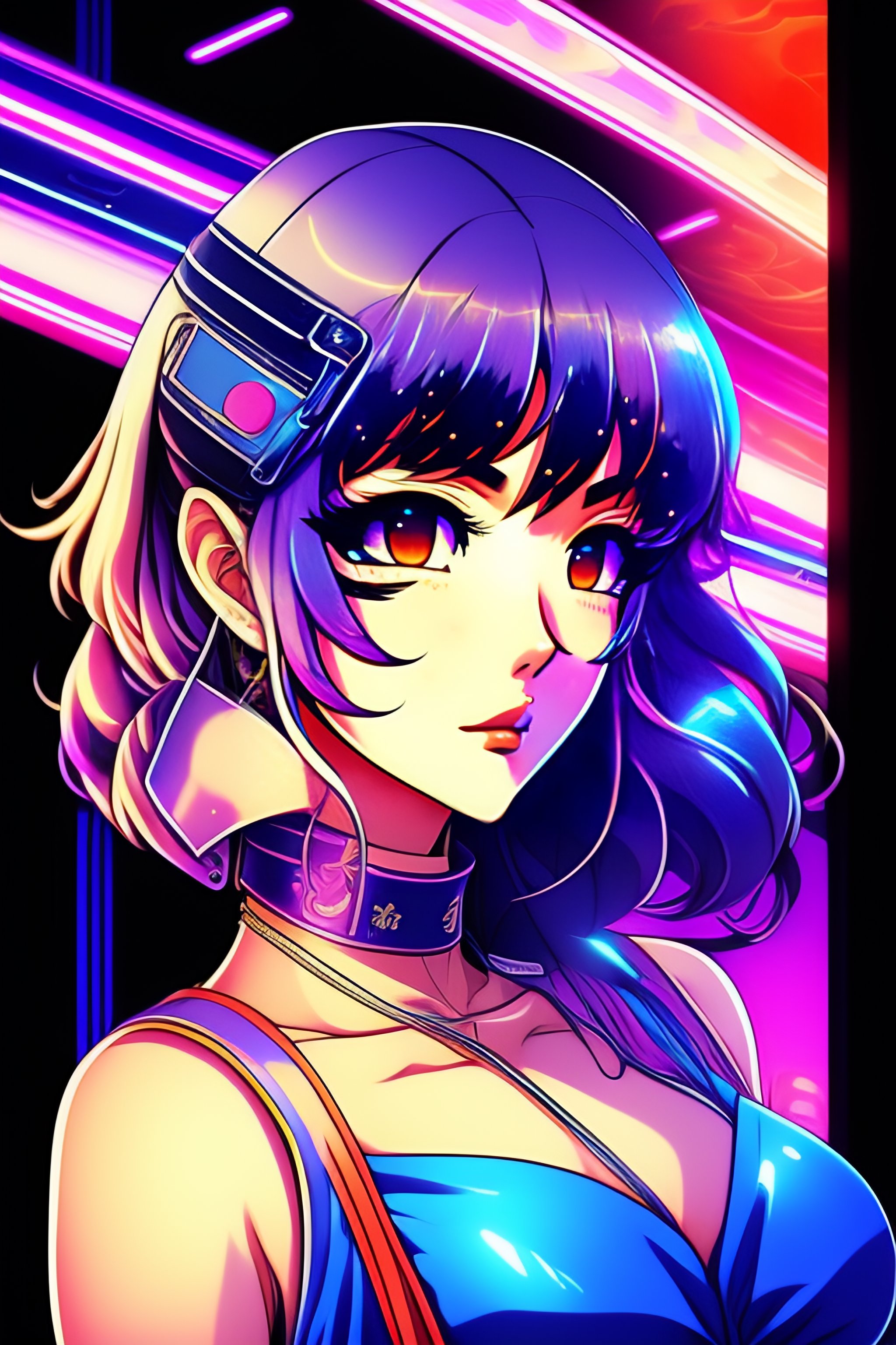 Lexica - Vintage 90's anime japan style neon lights line art