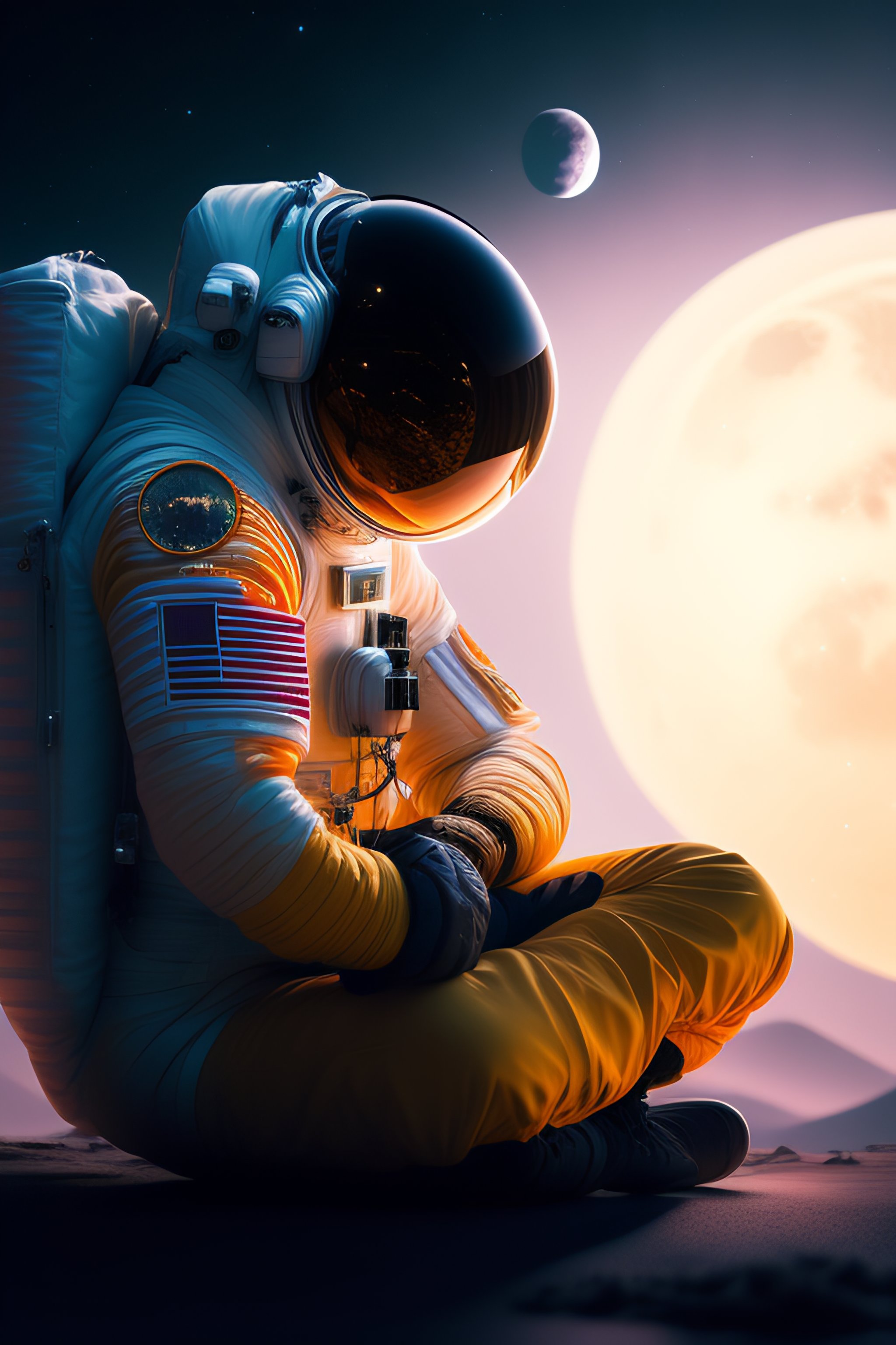 Lexica - Portrait of a male astronaut with closed eyes sitting in the ...