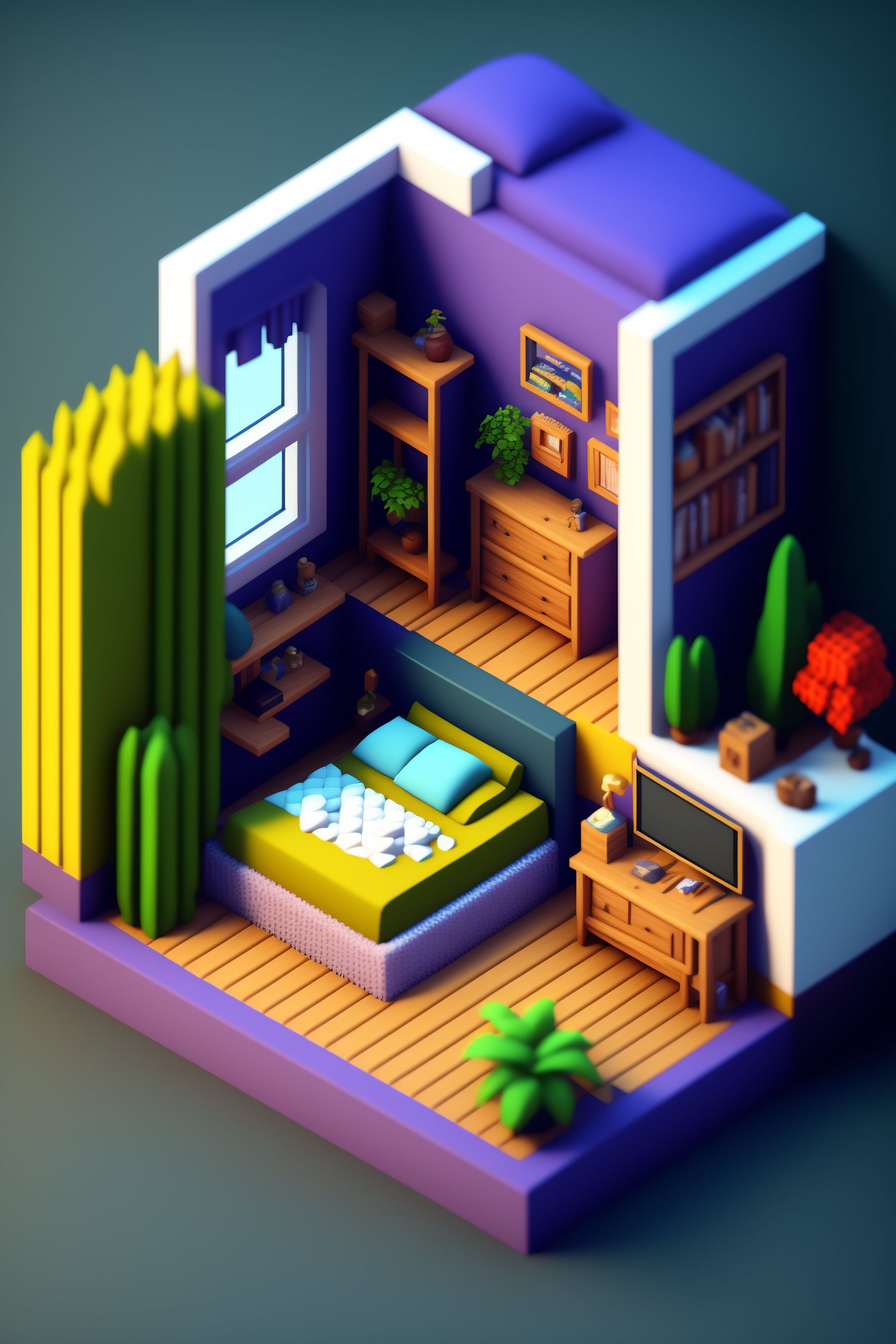 Lexica - Detailed isometric bedroom, pixel art, unreal engine voxel render