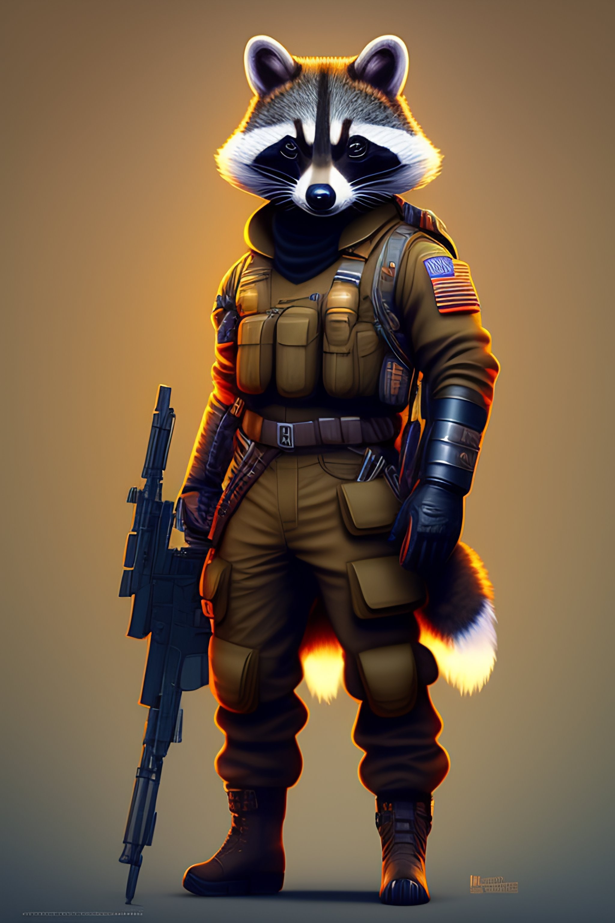 Lexica - Anthro furry humanoid racoon, military uniform, holding a ...