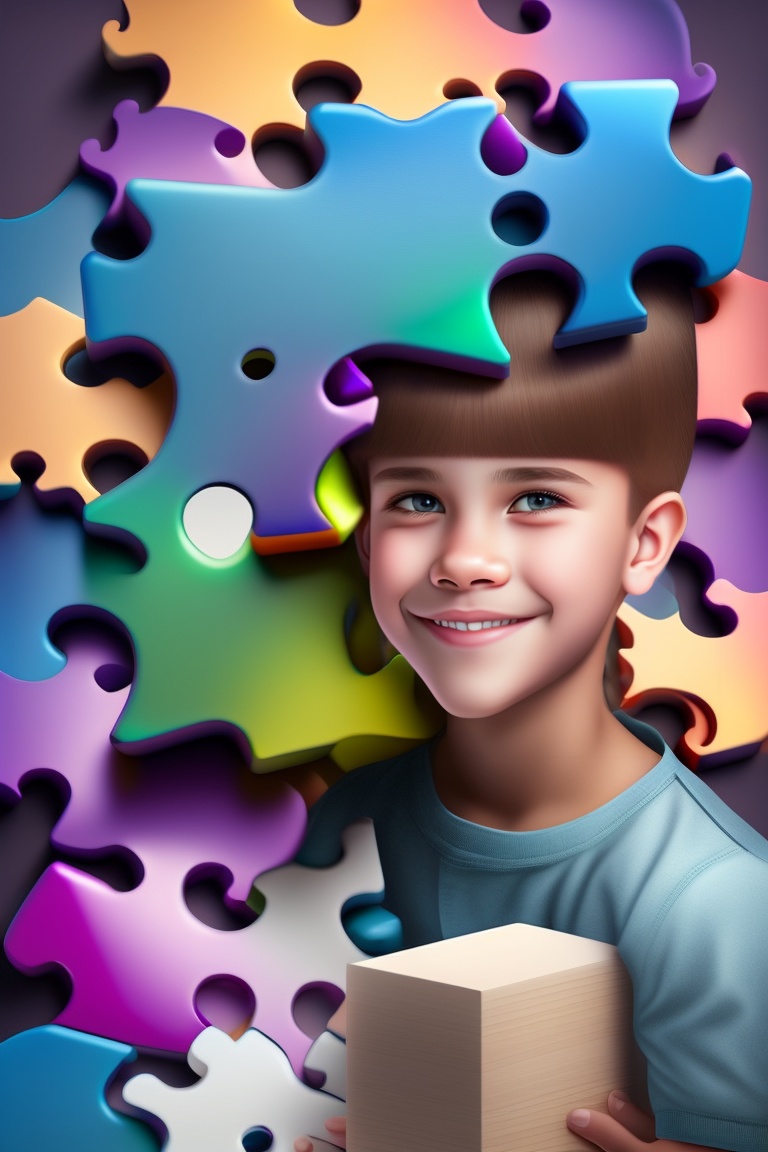 Lexica - Teen with a jigsaw puzzle piece in his hands, realistic