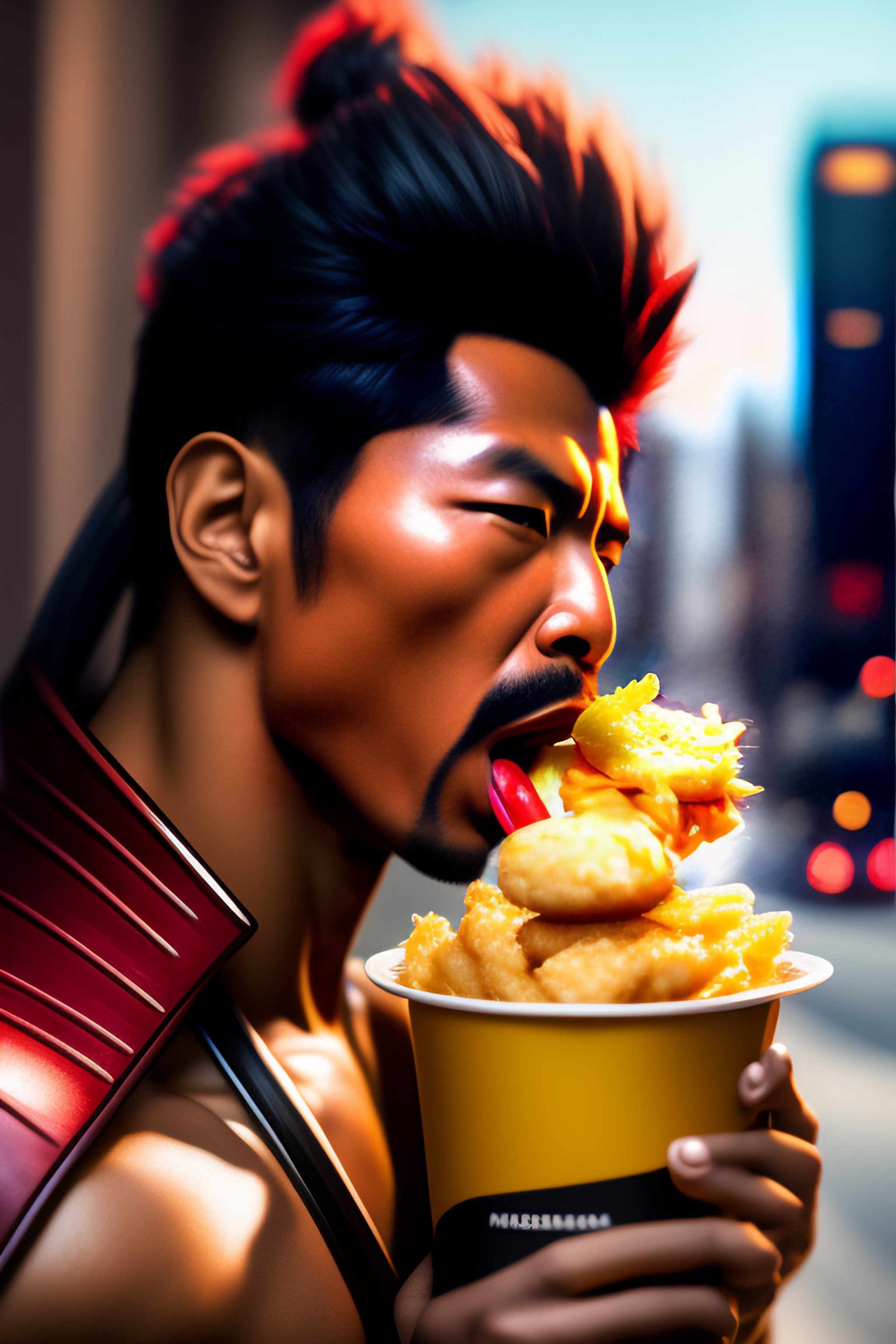 Lexica - Musashi warrior eating mcdonalds