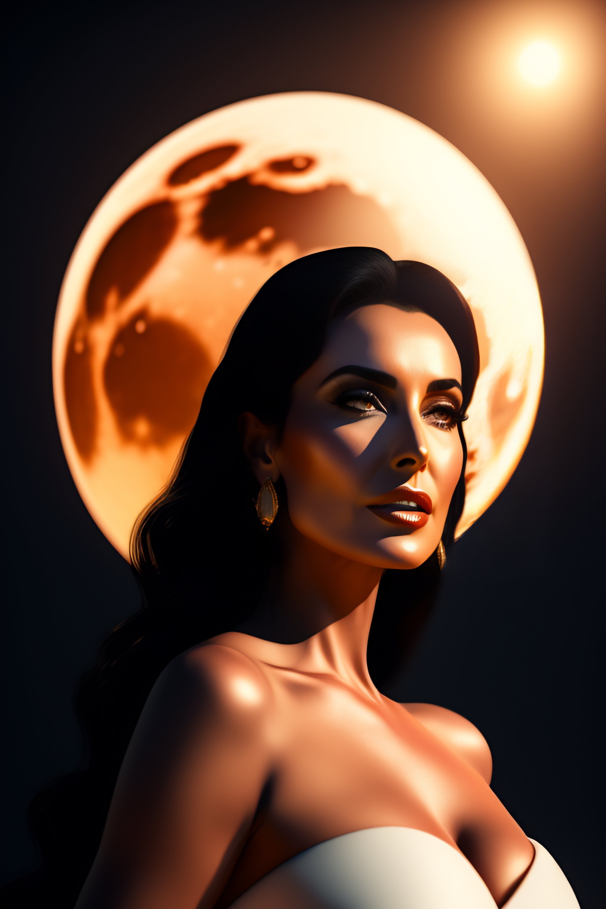 Lexica - A 3d render Monica Bellucci on the background of the moon, cinematic lighting ...