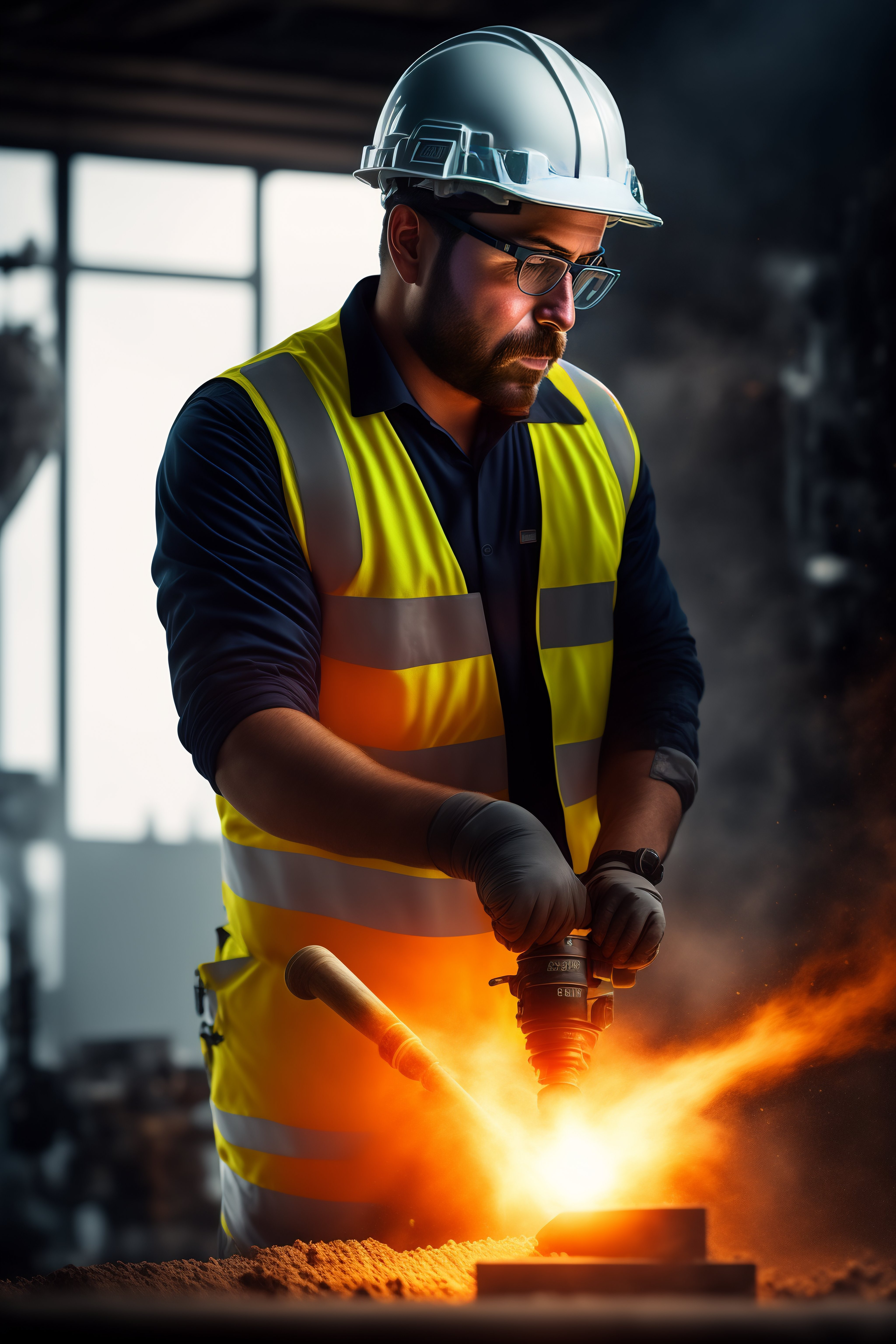 Lexica - Portrait of Engineer working with hammer, Showing the impact
