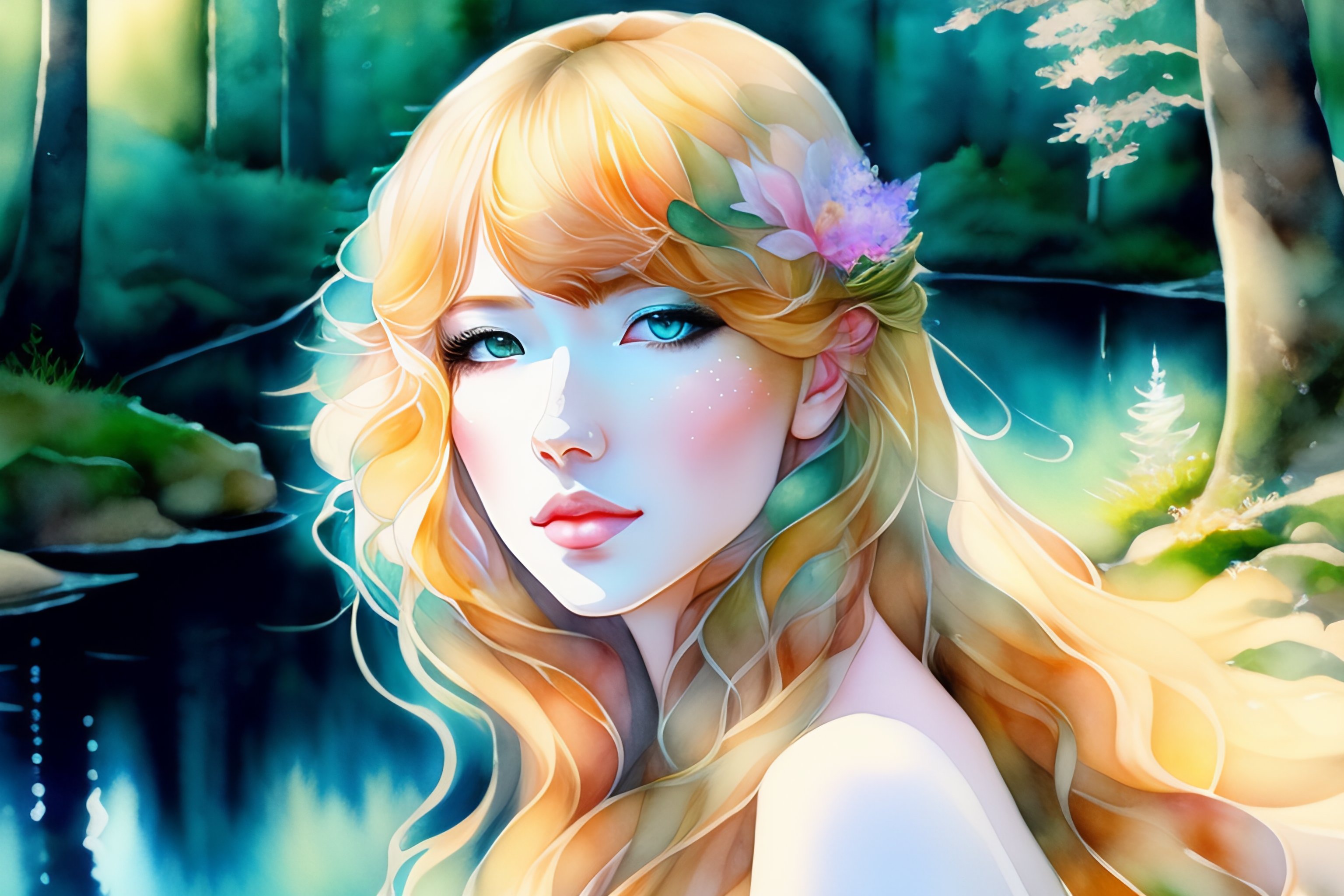 Lexica - Anime portrait nymph nature, in the magic forest, lake ...