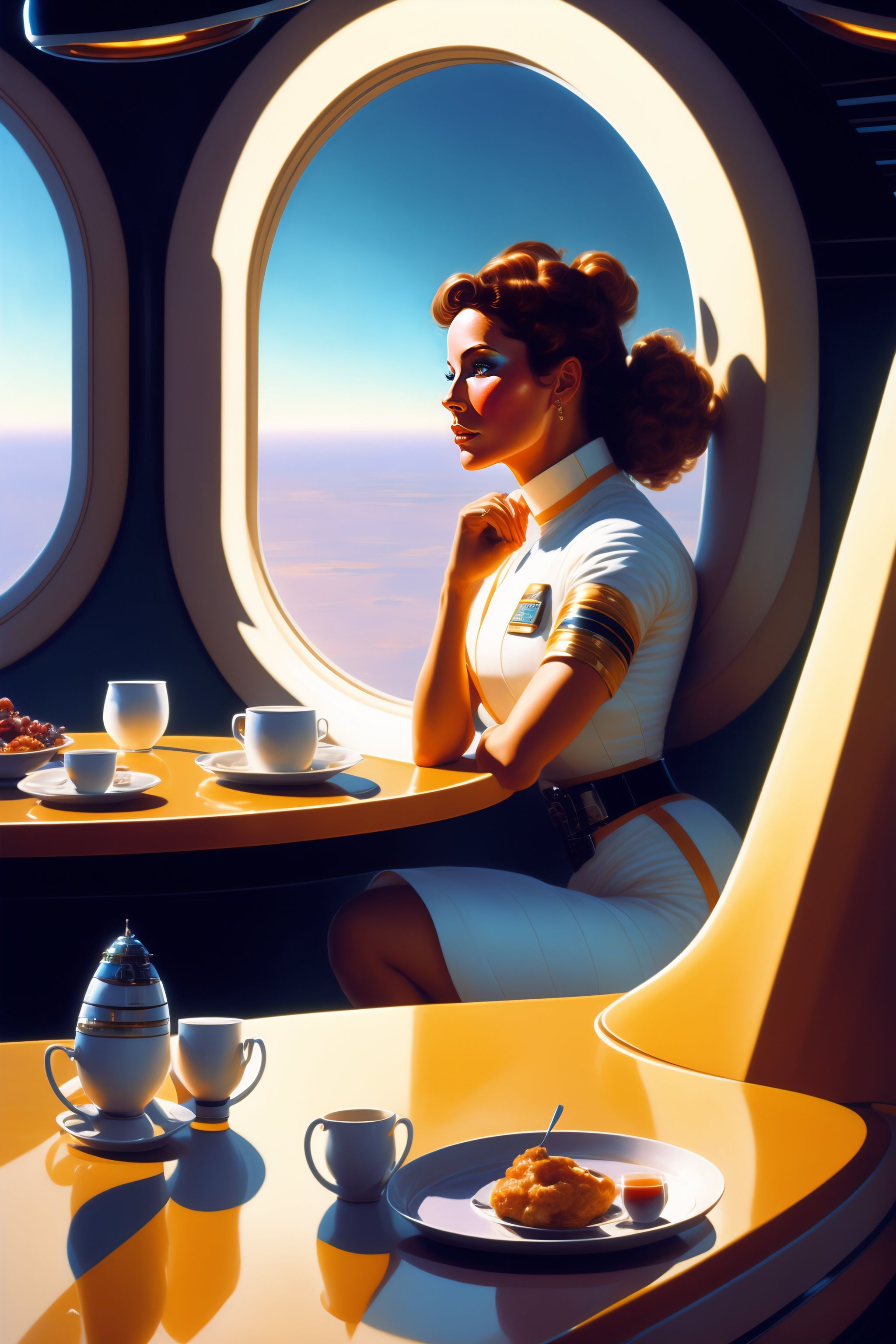Lexica - "Attractive female Starship captain having breakfast in space ...