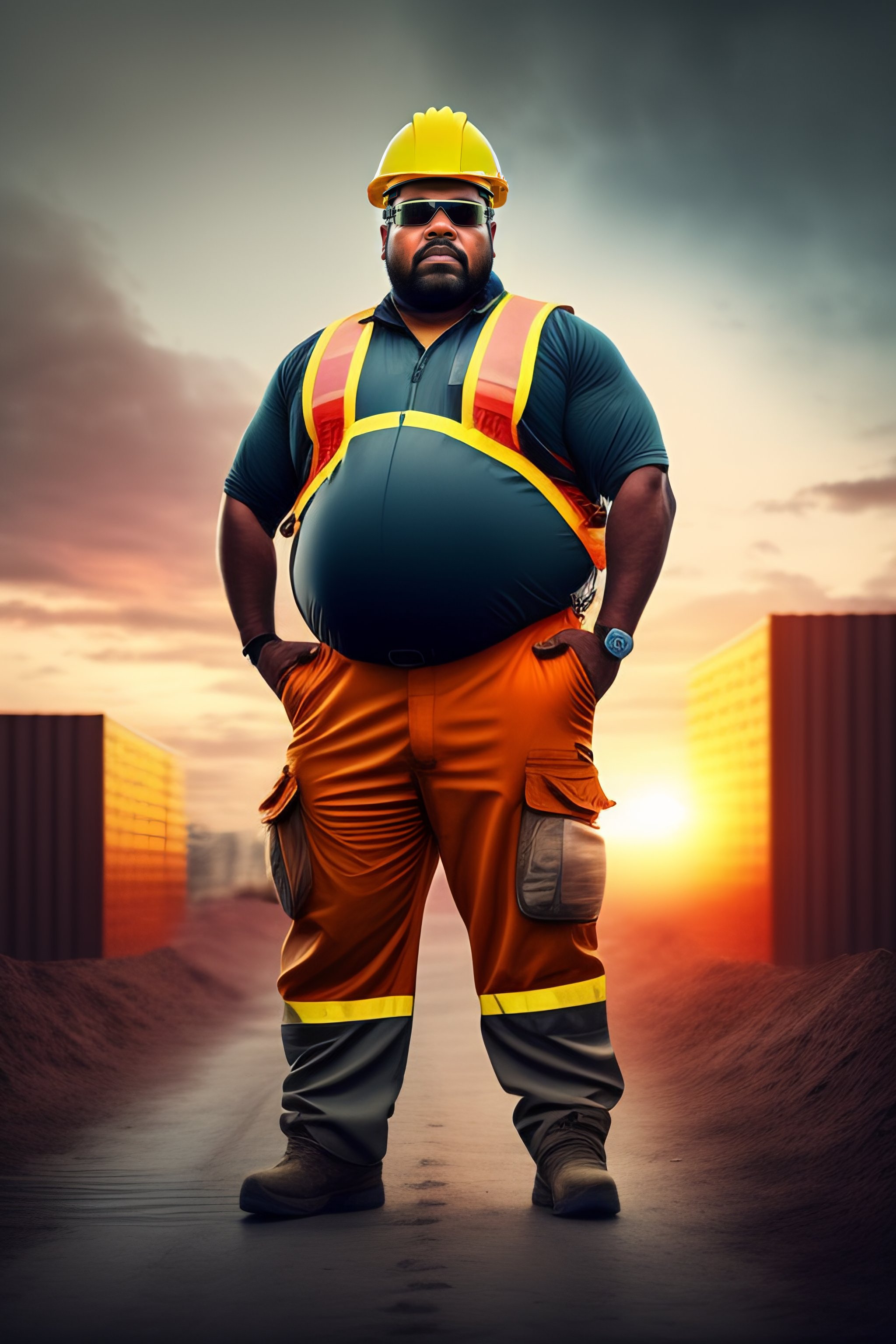 Lexica - A construction worker, with a (very large belly), amateur photo