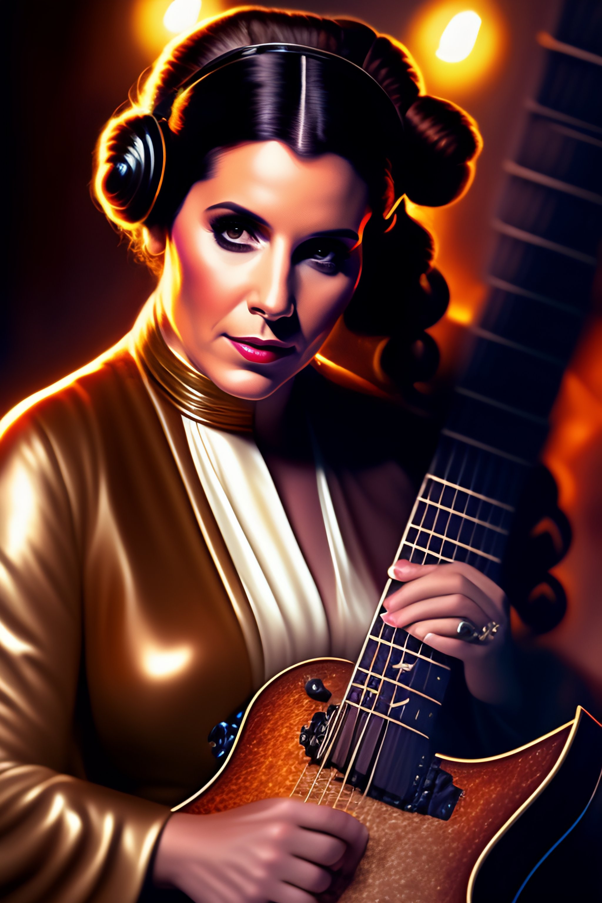 Lexica - Portrait of princess leia playing the electric guitar ...
