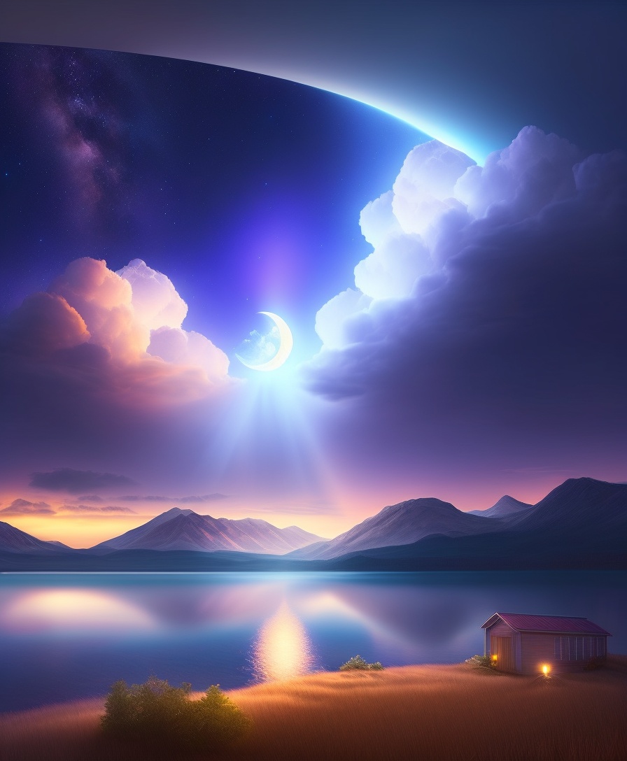 Lexica - Night moon Clouds, splendor, angelic, rays of light, highly ...