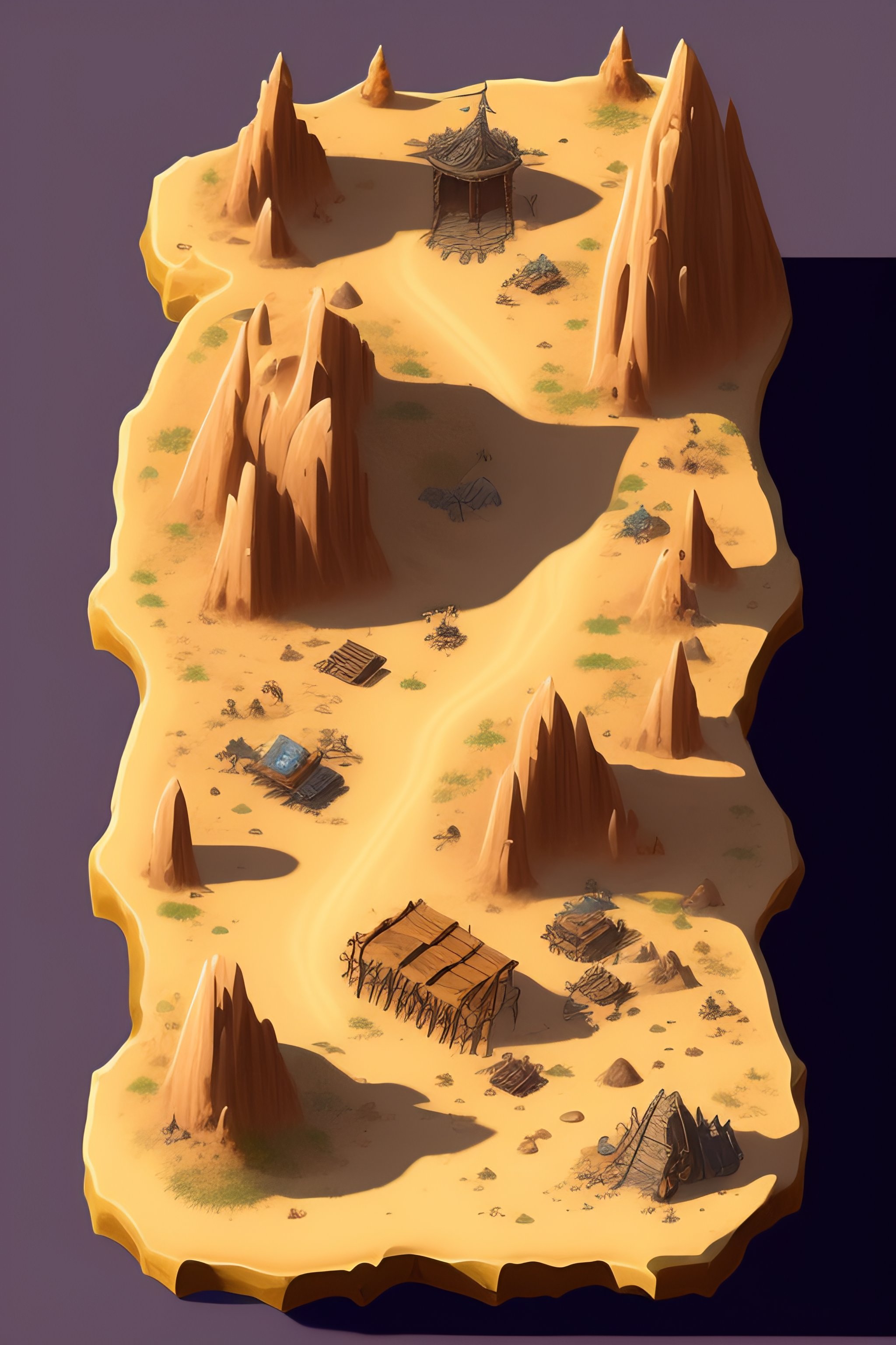 Lexica - An illustrated fantasy map of a small outpost. sand desert ...
