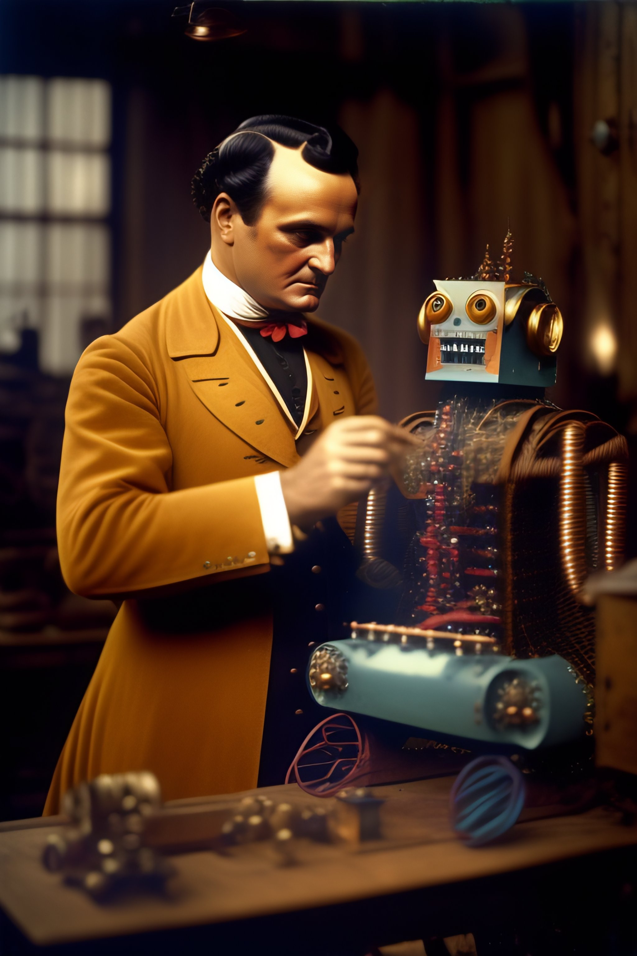 Lexica - A photo of Charles Babbage building a robot by Philippe ...