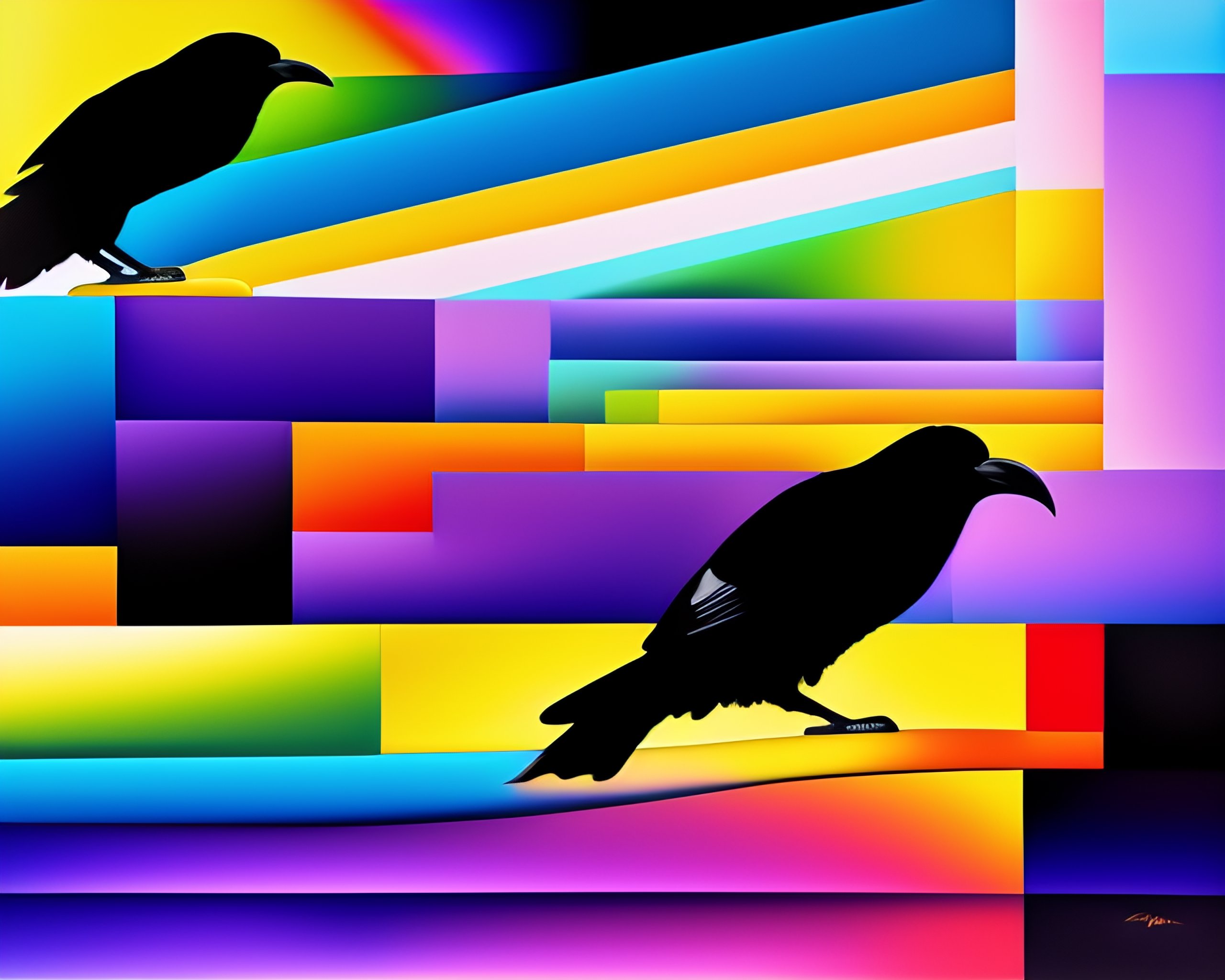 Lexica - Flock of ravens, expressionist, album art, by bridget riley