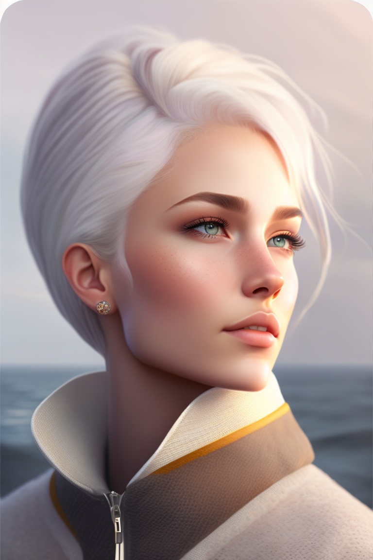 Lexica - Girl with freckles, short hair, white hair, hooked nose ...