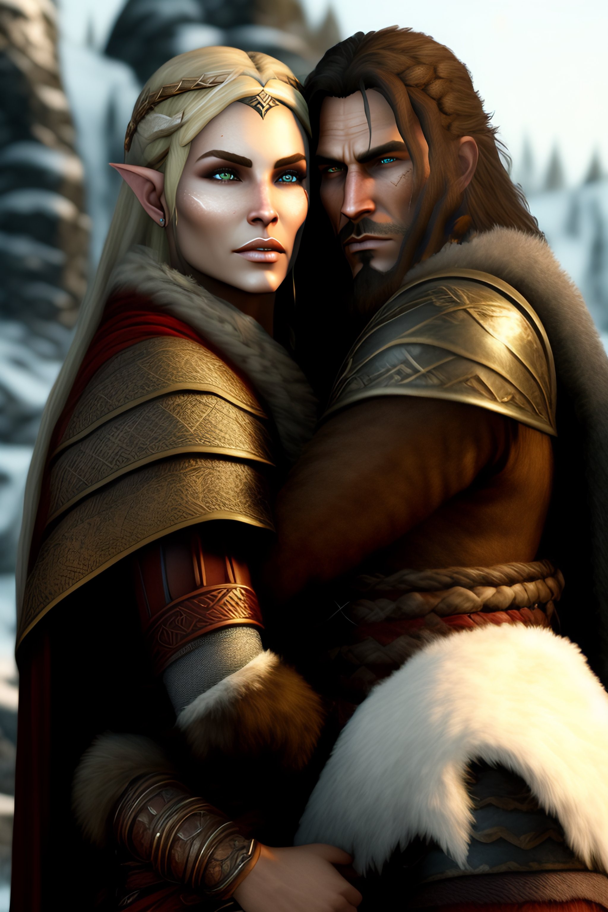 Lexica - Skyrim viking hugging male elf