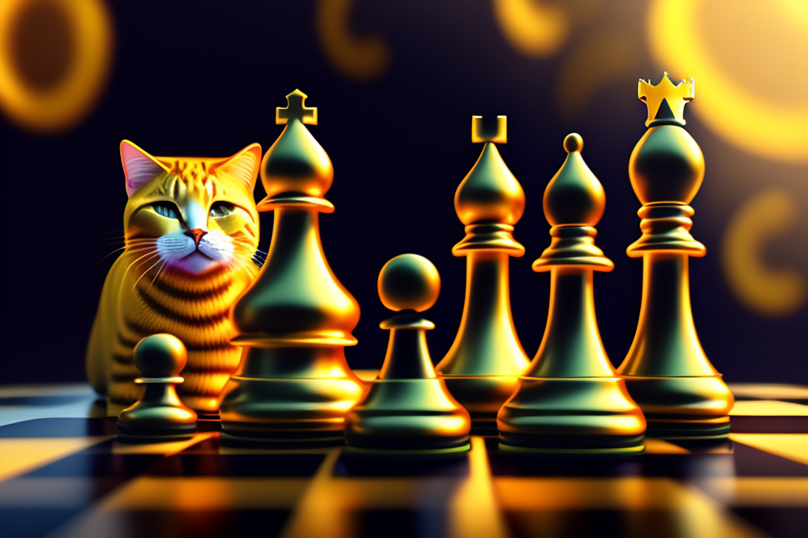 Lexica - A chess board with a chess timer and a beautiful yellow cat ...