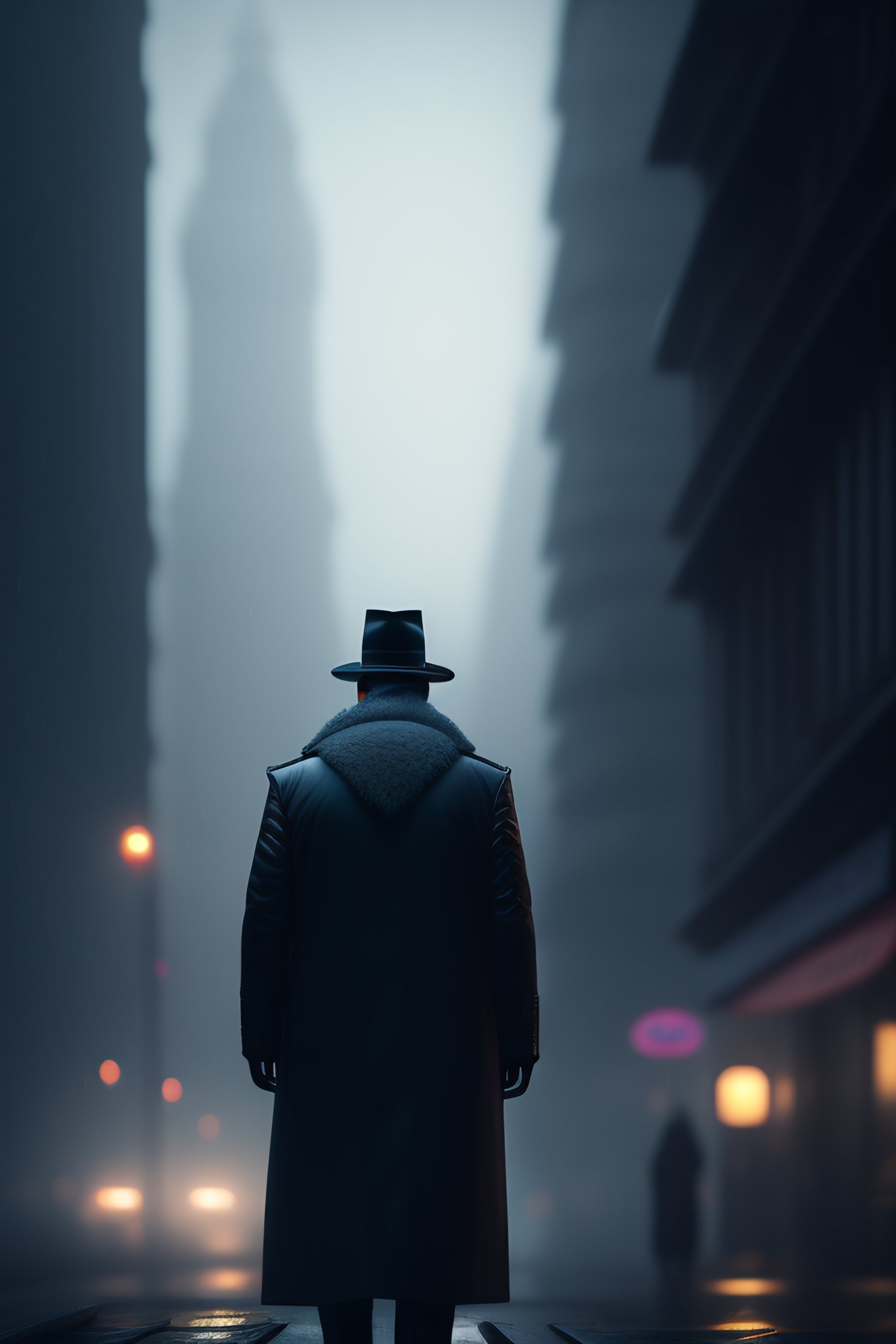 Lexica - Detective on the city at night, gloomy and foggy atmosphere ...