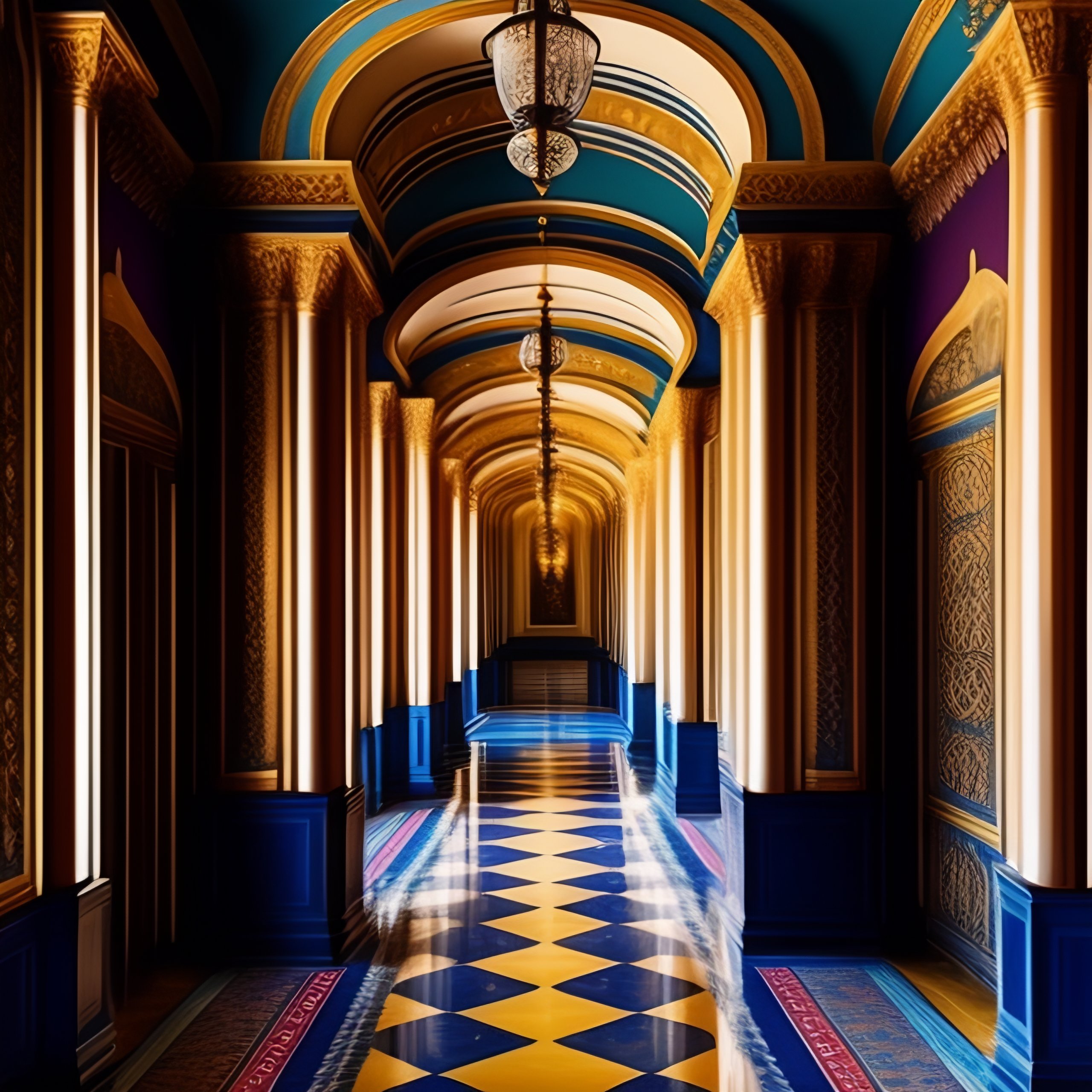 Lexica - Royal corridor with paintings and pillars