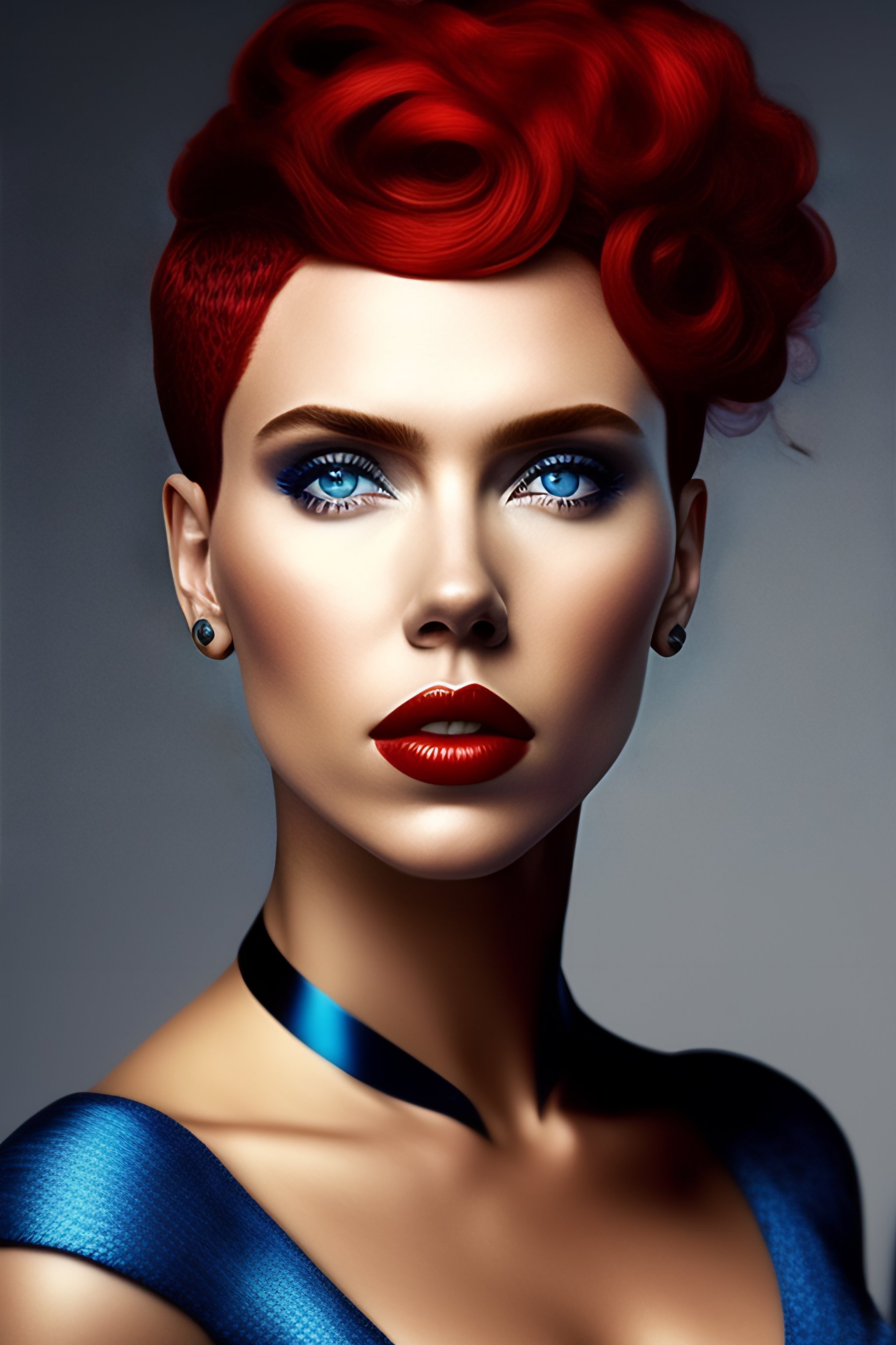 Lexica - Scarlett Johansson, blue scaly skin,red hair, skull circlet