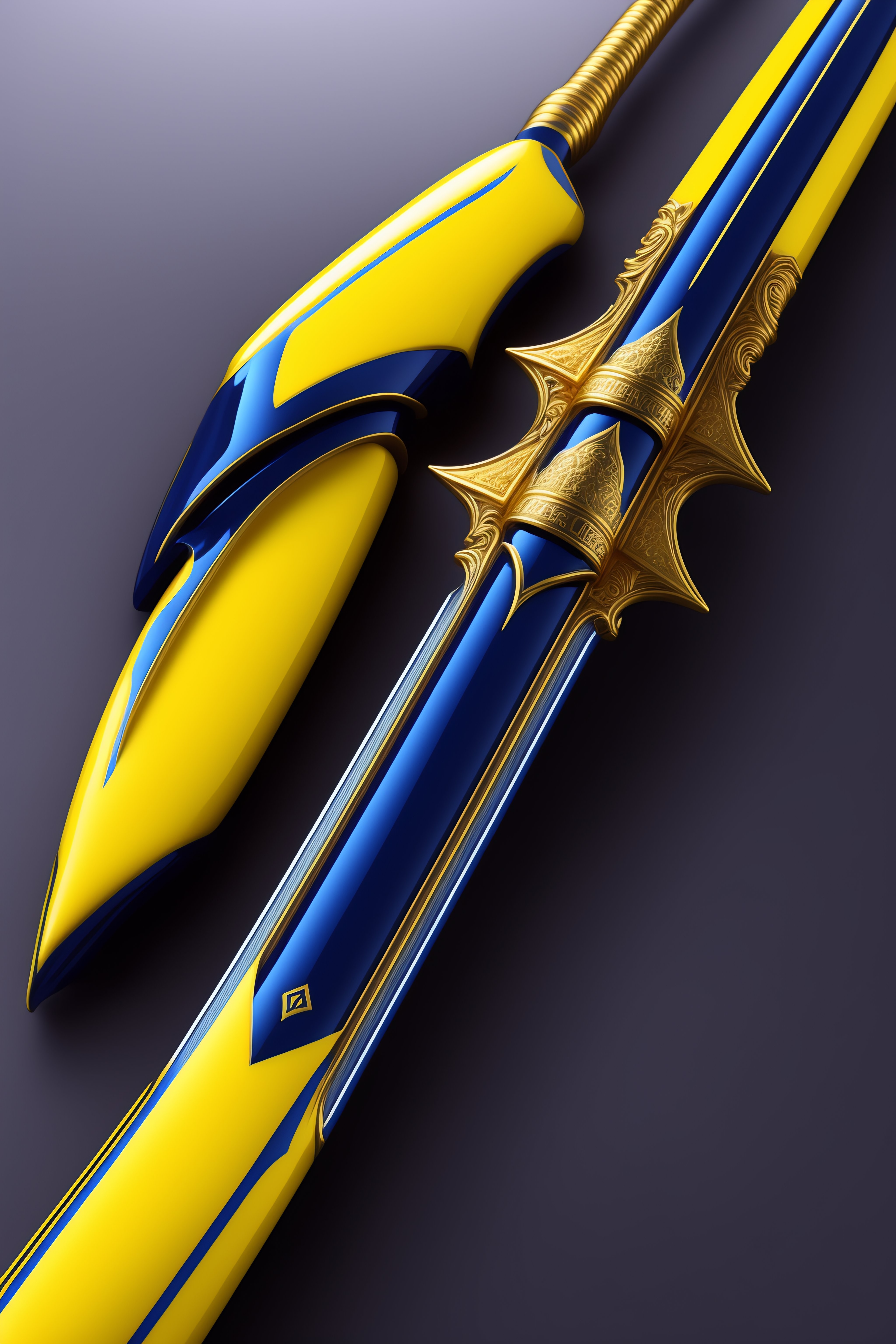 Lexica - Futuristic, blade runner themed yellow and blue sword, concept art