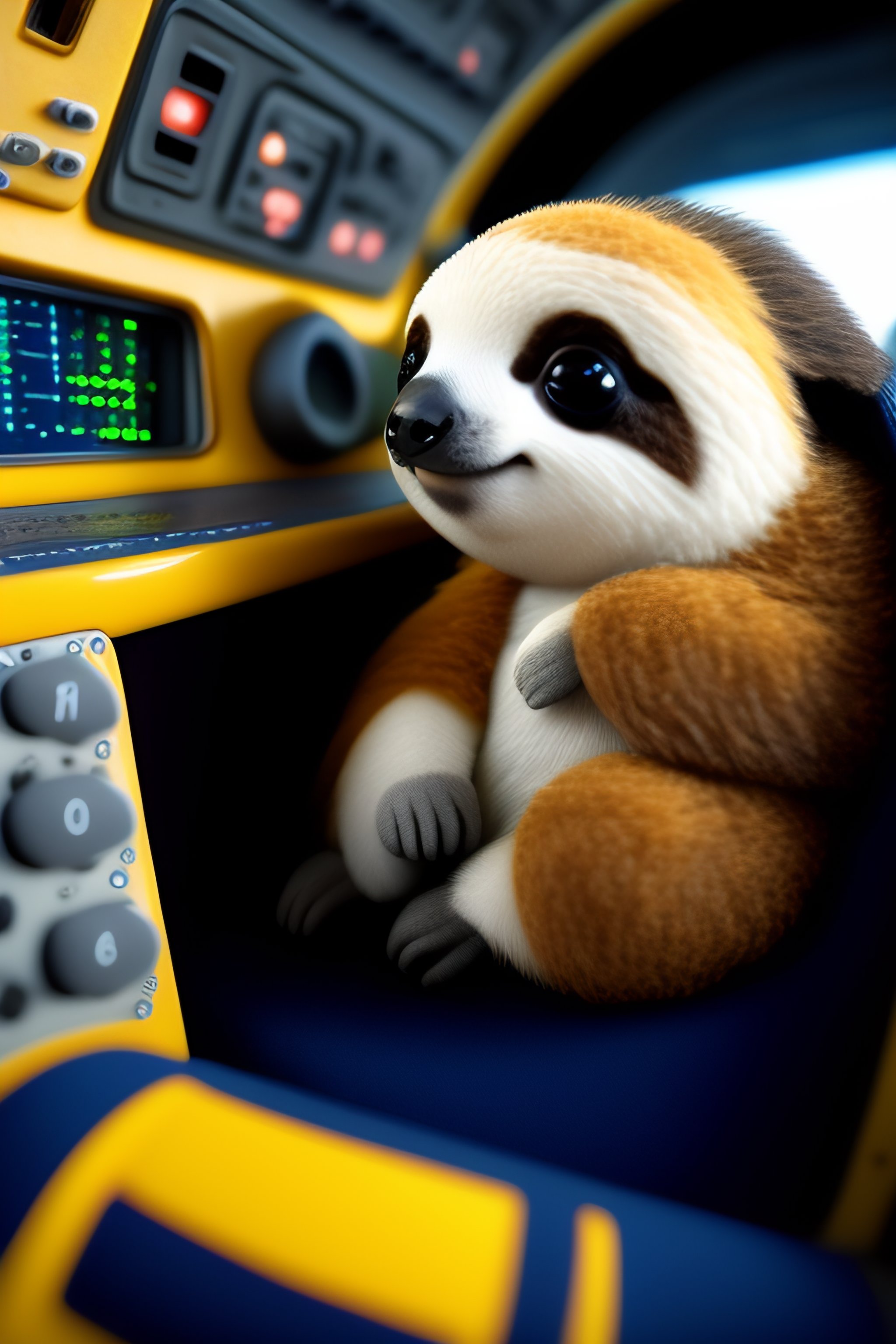 Lexica - A cute and tiny sloth captain inside the Space Shuttle's ...