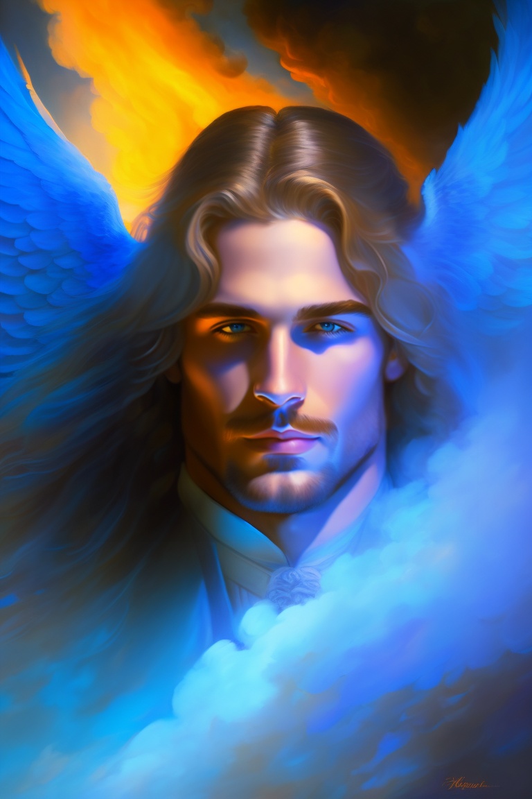 Lexica - Guardian Angel Portrait, Front, Male, Majestic, Long Hair, Dark Blonde, Long Wings ...