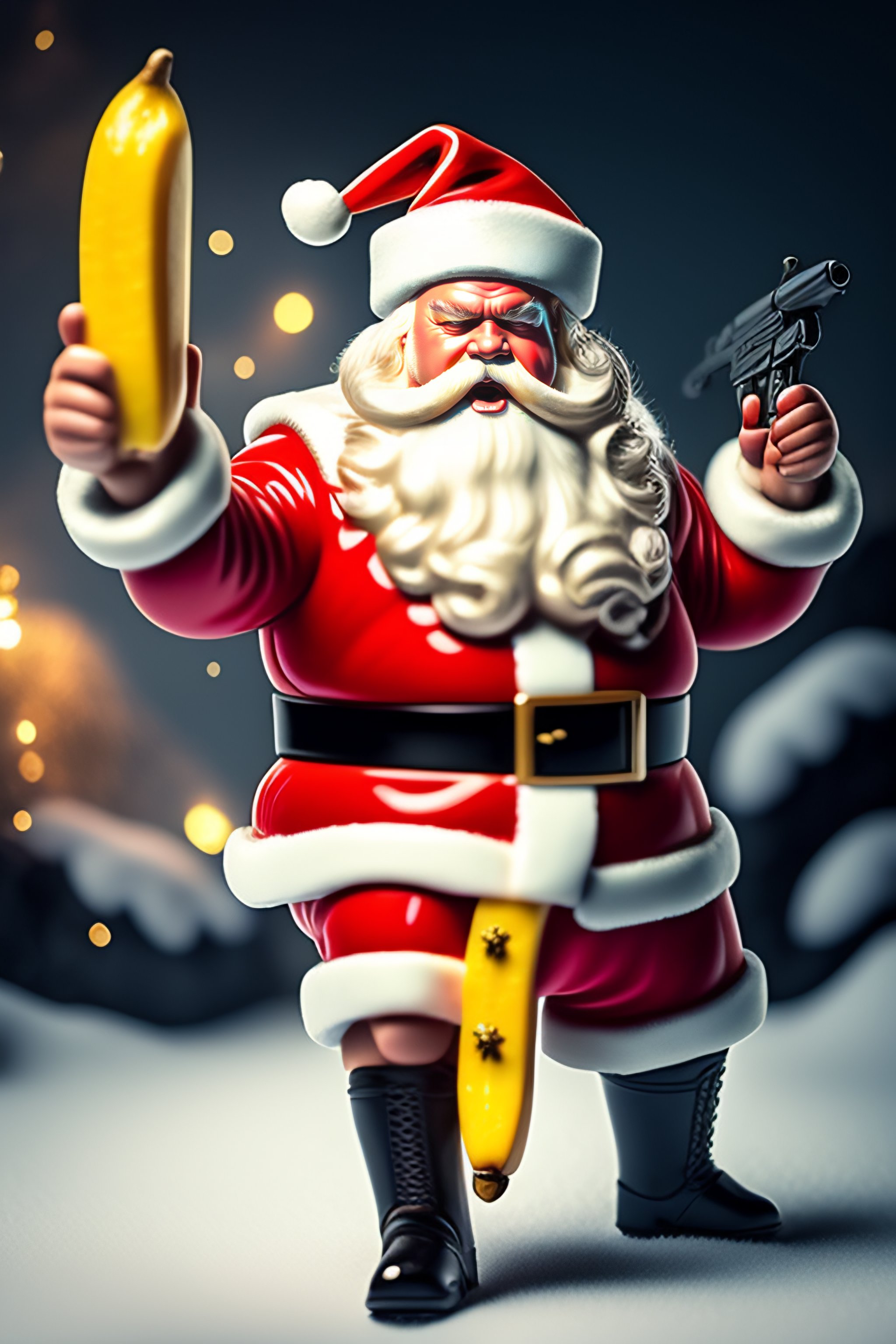Lexica - An angry santa holding banana guns