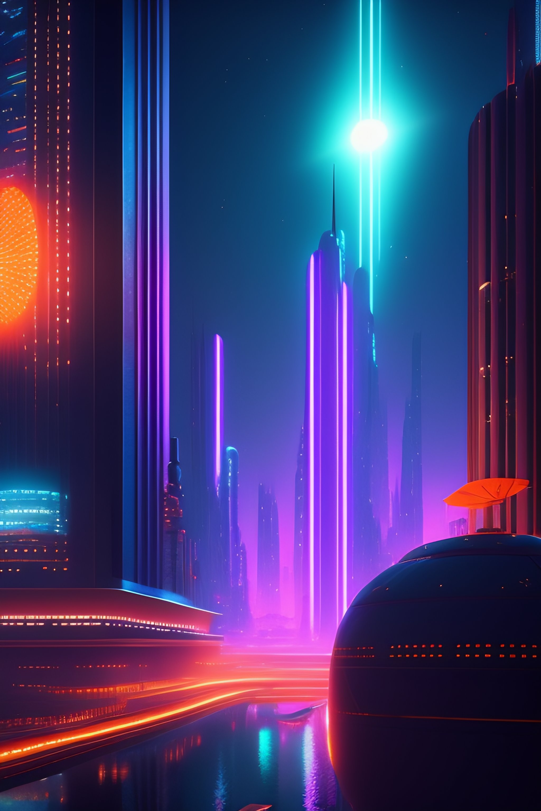 Lexica - Cyberpunk city with spacecraft flying in the night sky, ultra ...