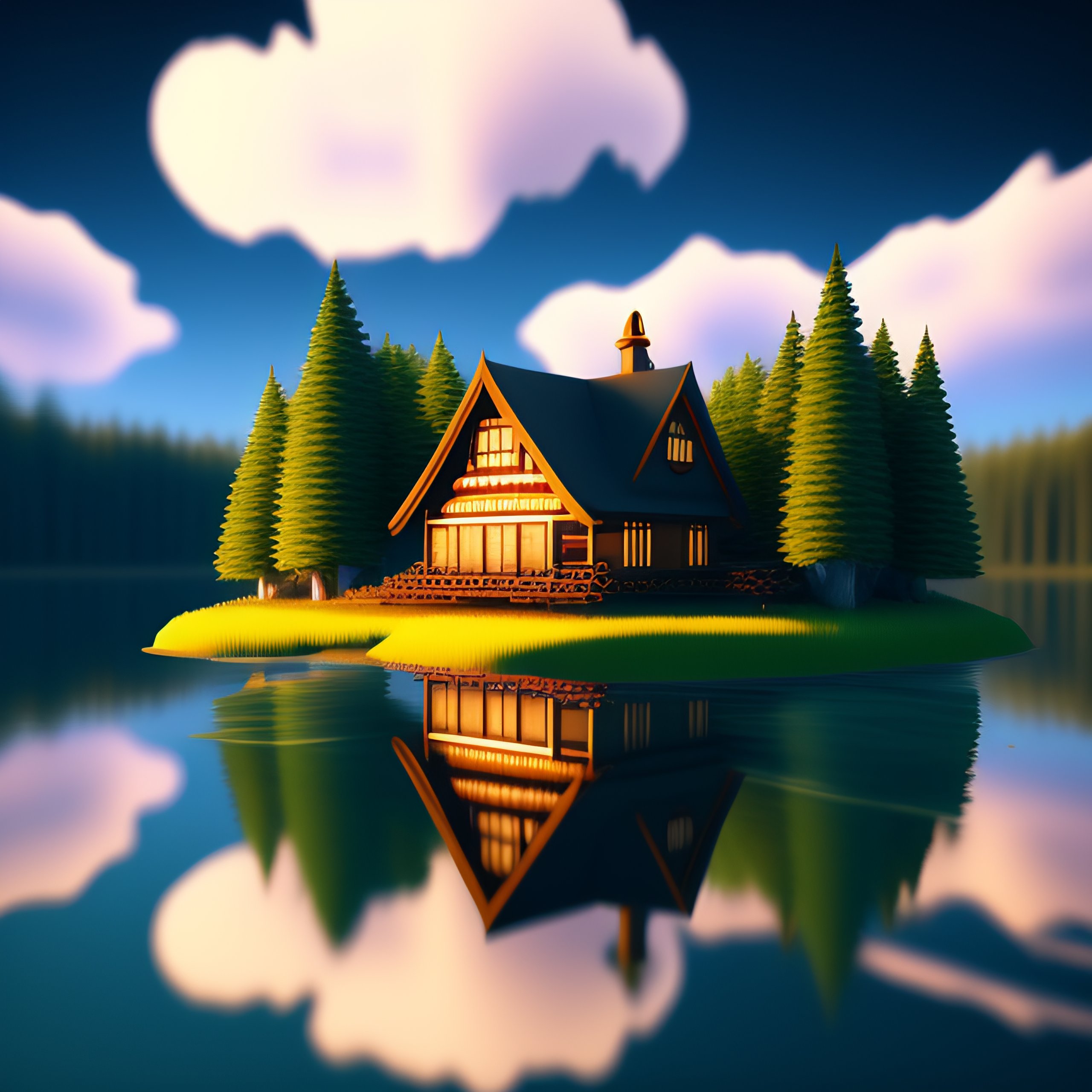 Lexica - Low poly little house side lake