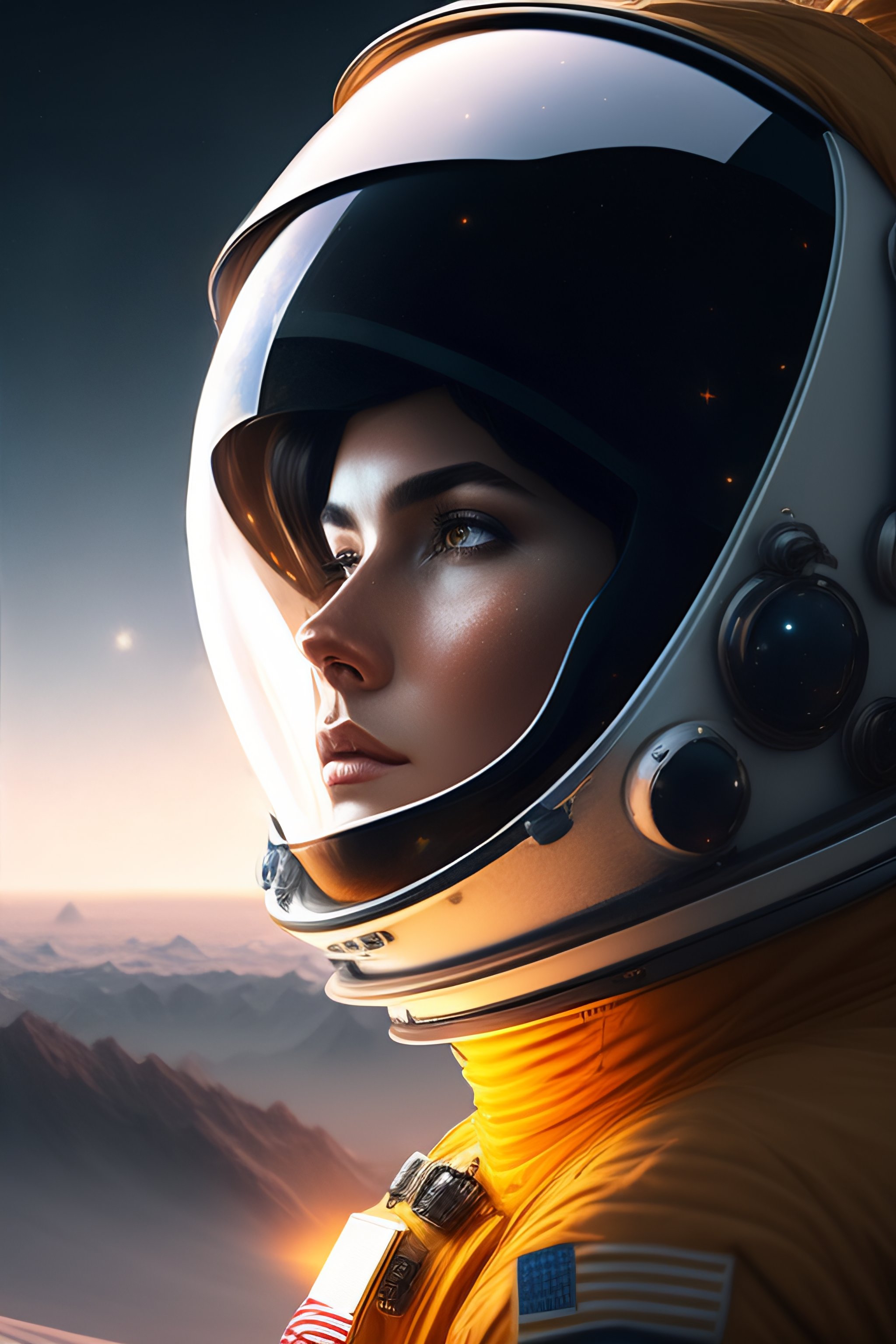 Lexica - Portrait of a male brown hair astronaut on moon looking at ...