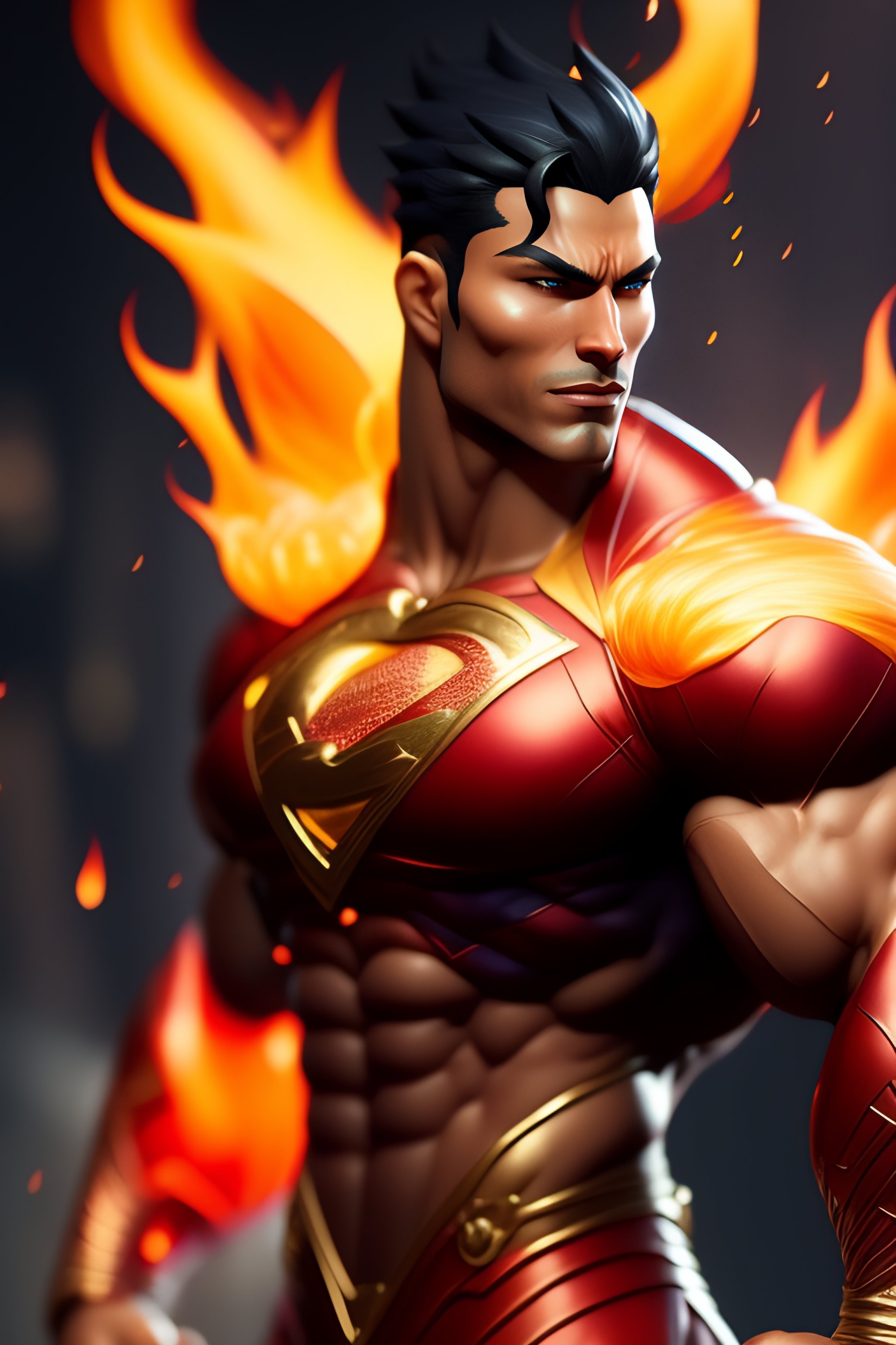 Lexica - Muscular Superman flame on hand ,sharp details, sharp focus ...