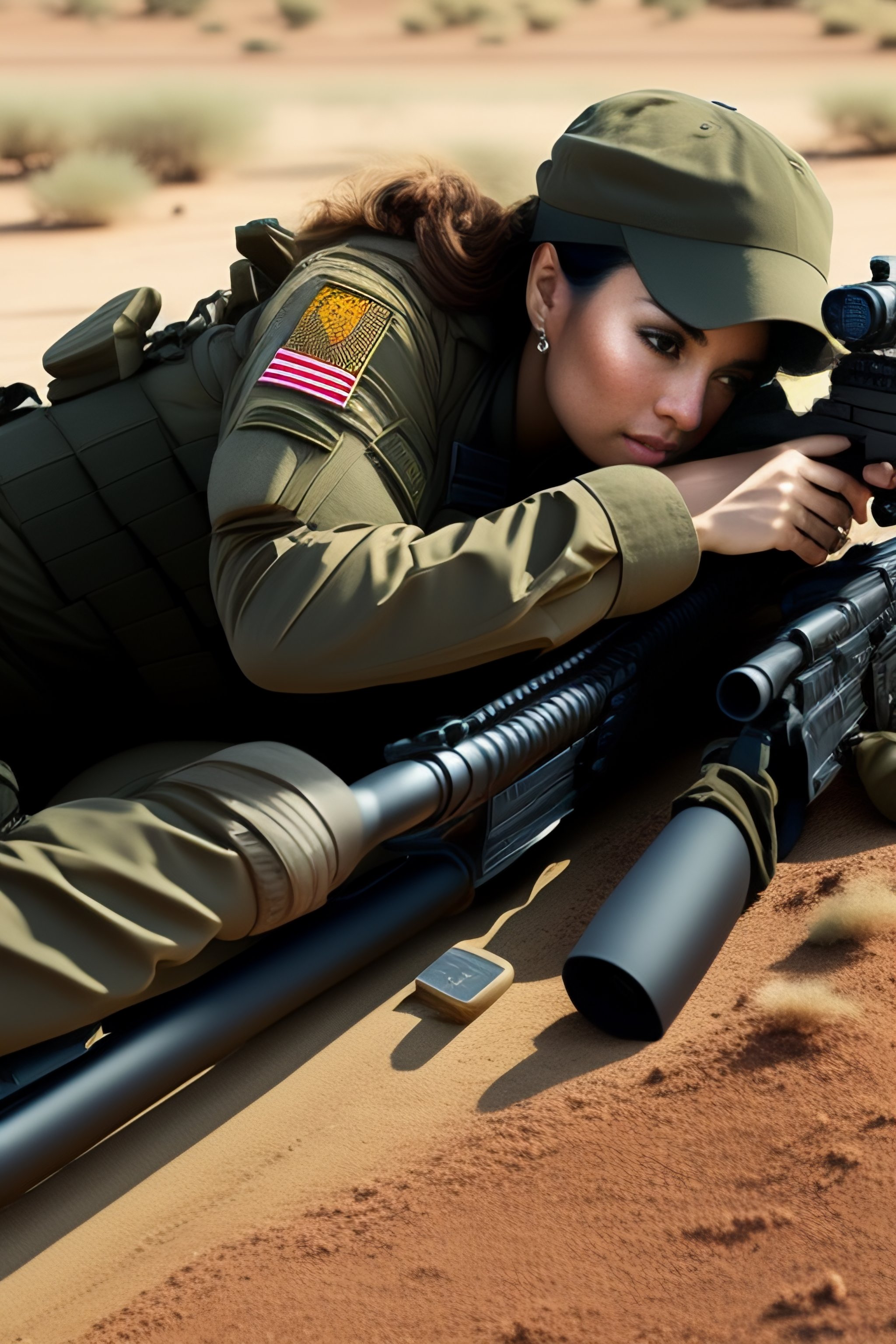 Lexica - Full frame, perspective from above, beautiful female sniper ...