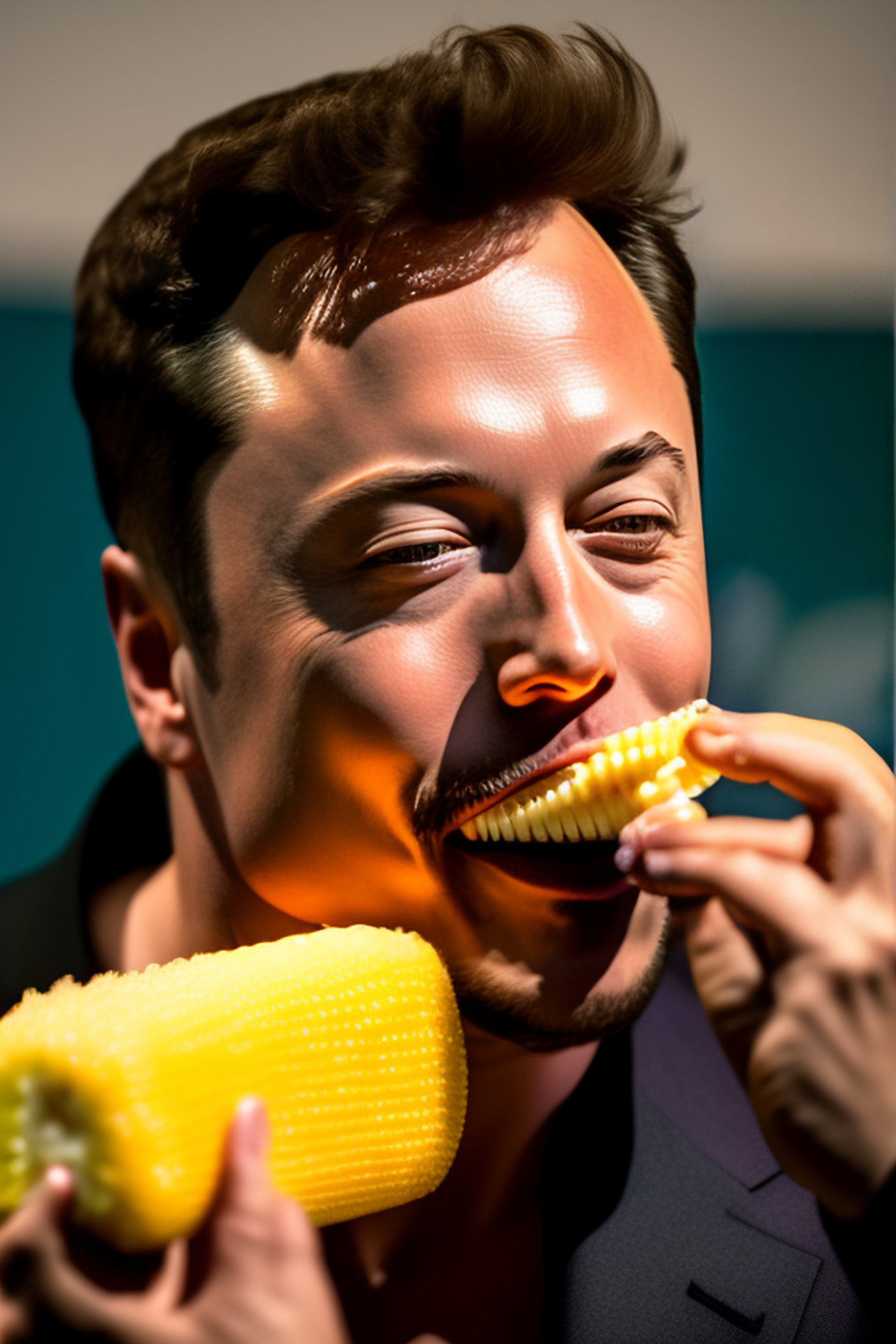 Lexica - A picture of Elon Musk eating corn