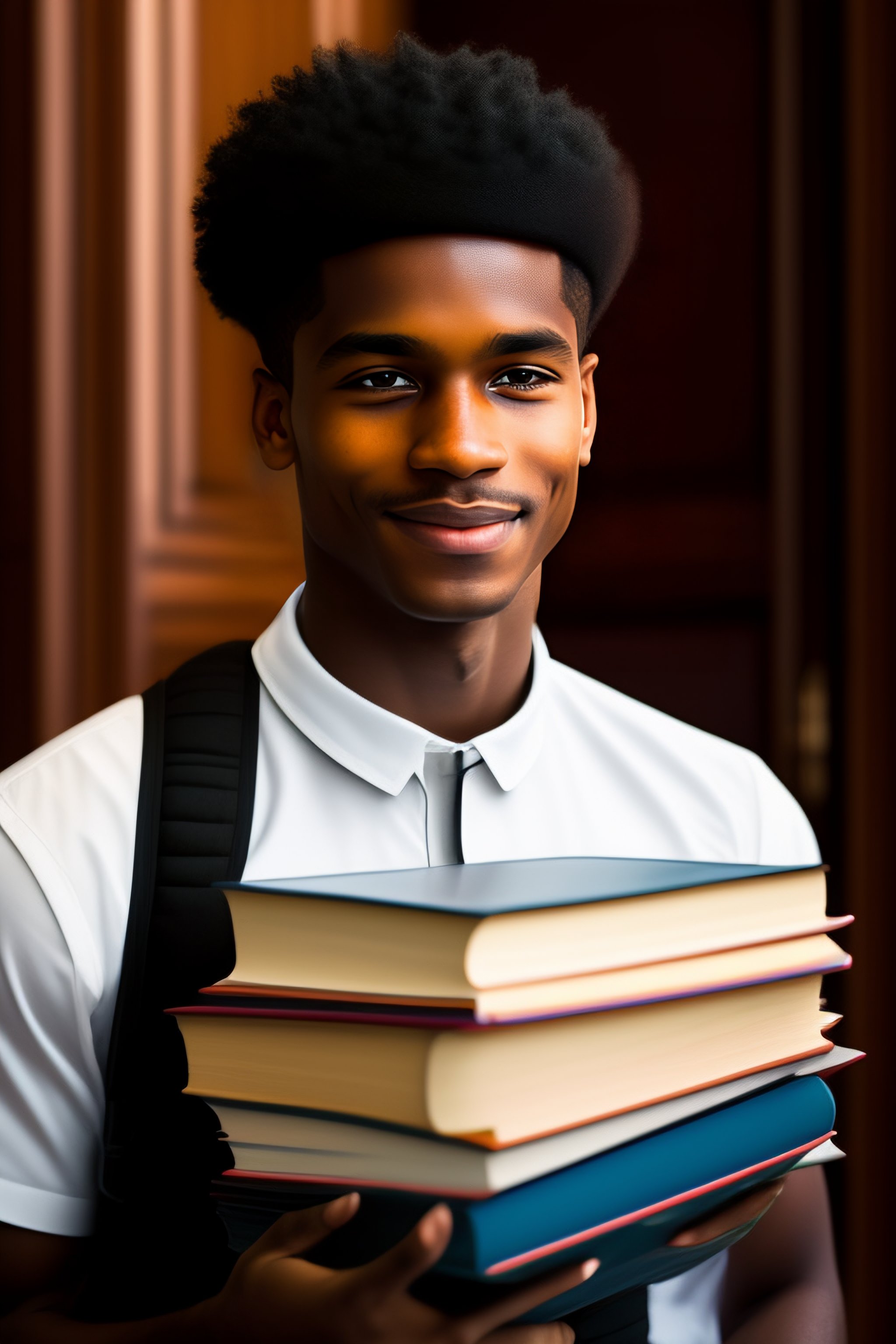 Lexica - Portrait of a student holding books