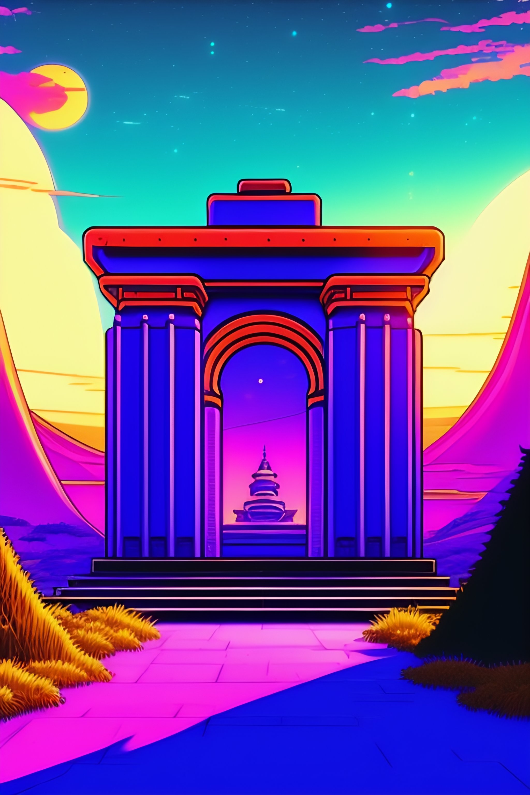 Lexica - Landscape Vintage 90's anime style. Mausoleum, sci-fi, colors ...
