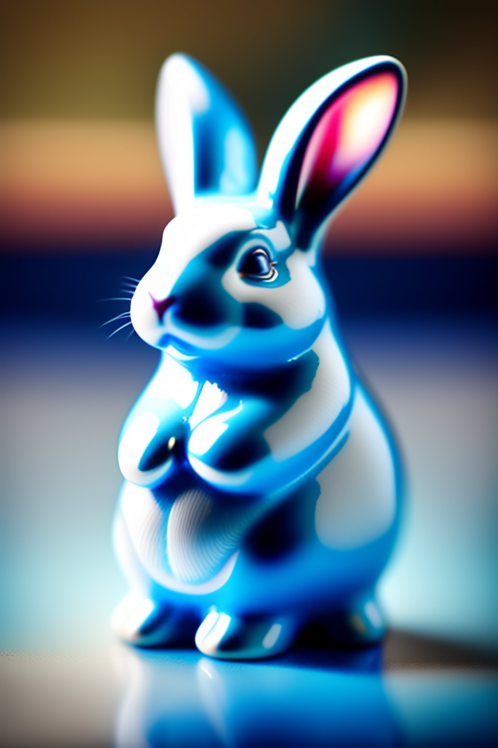Lexica - A fine-china porcelain rabbit with blue painted detailing, bokeh