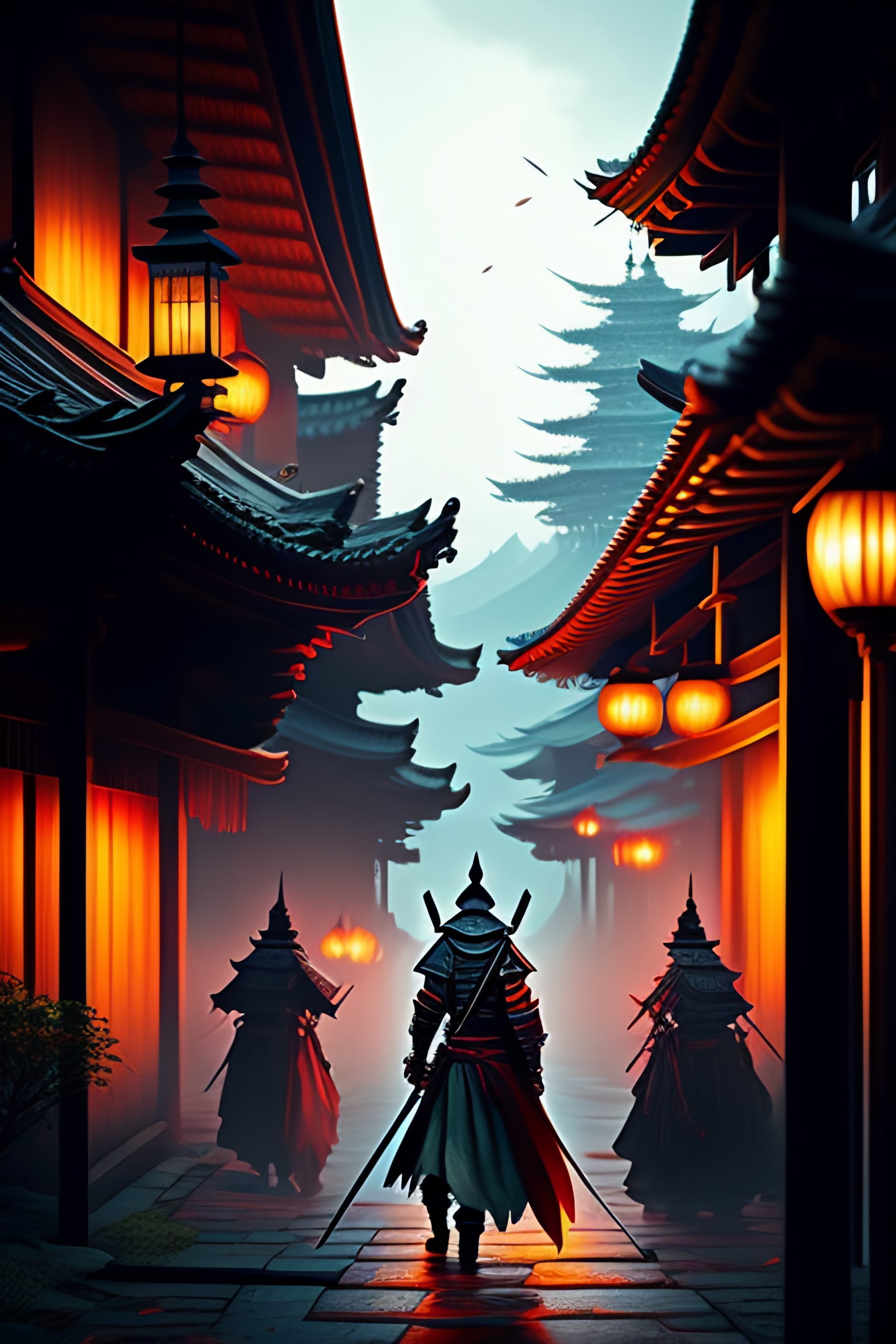 Lexica - Sekiro in asian streets, night party, 2d, cartoon