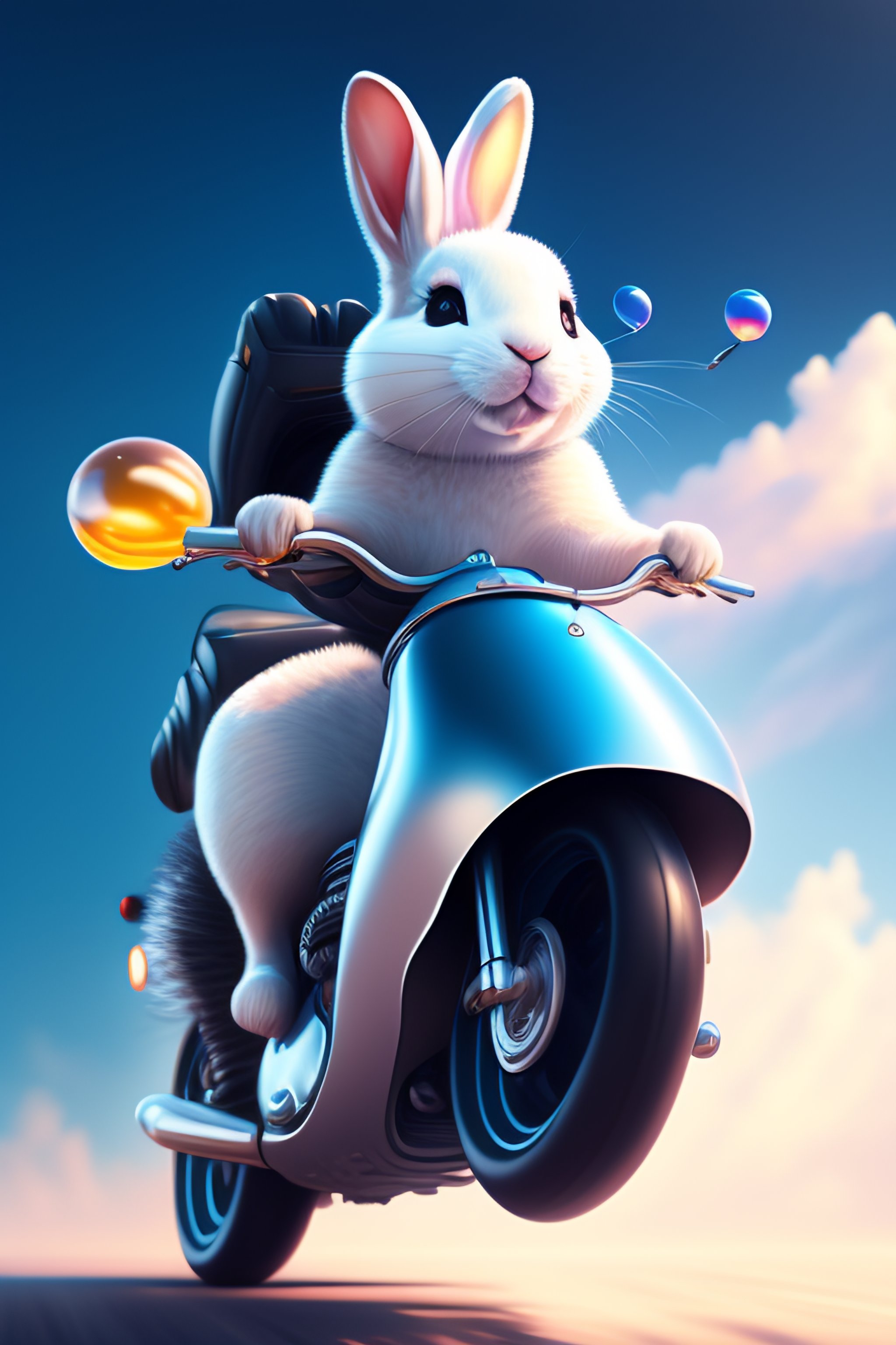 Lexica - Cinematic portrait of cute rabit riding large blue bubble, oil ...