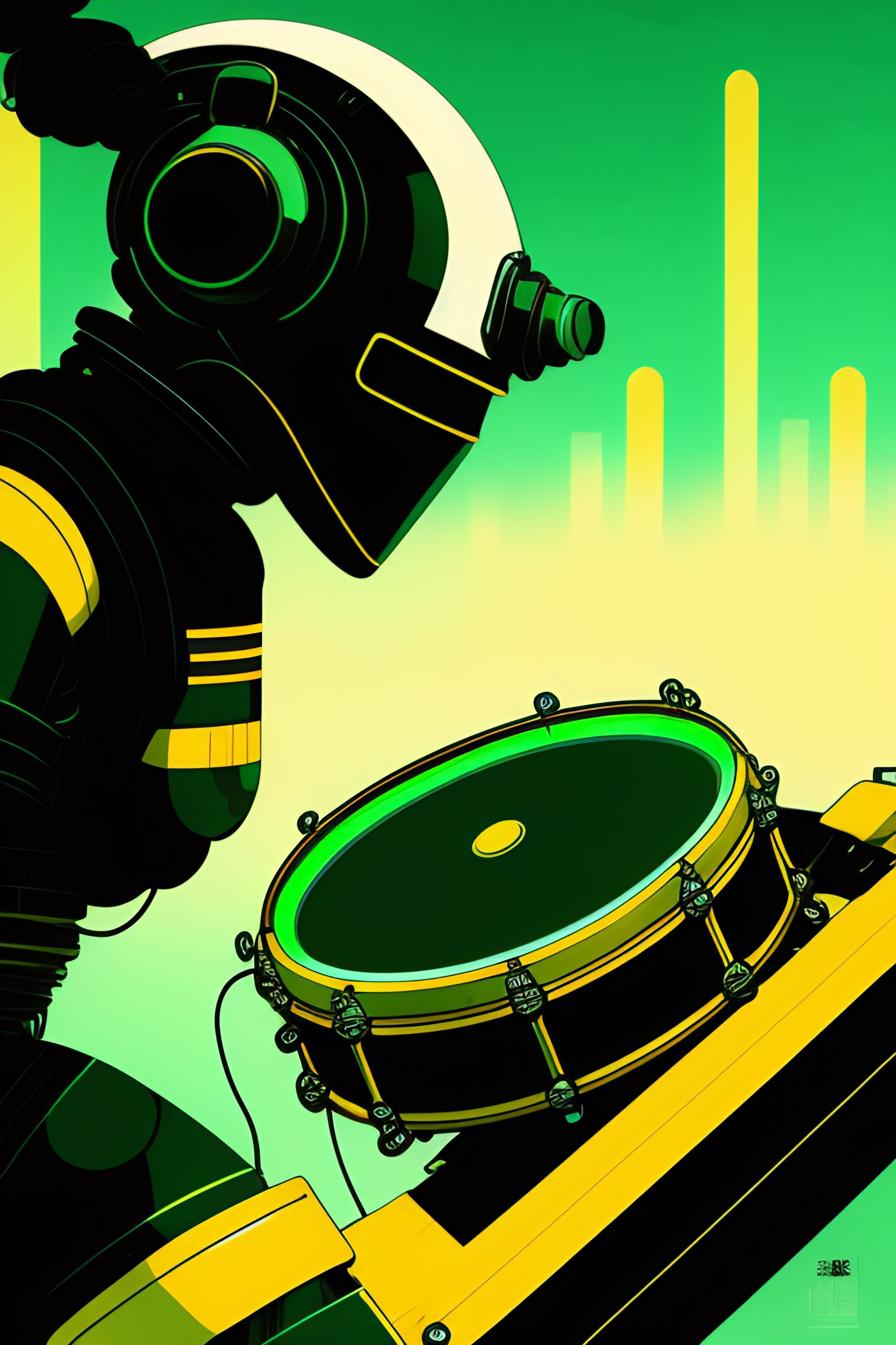 Lexica - A robot drummer, style of laurie greasley, james gilleard ...
