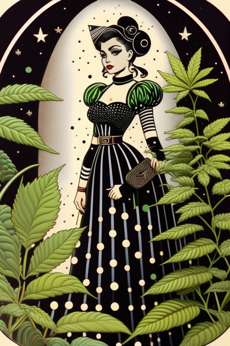 Lexica - Weed goddess in a cannabis plant dress in heaven .retro , edgy ...