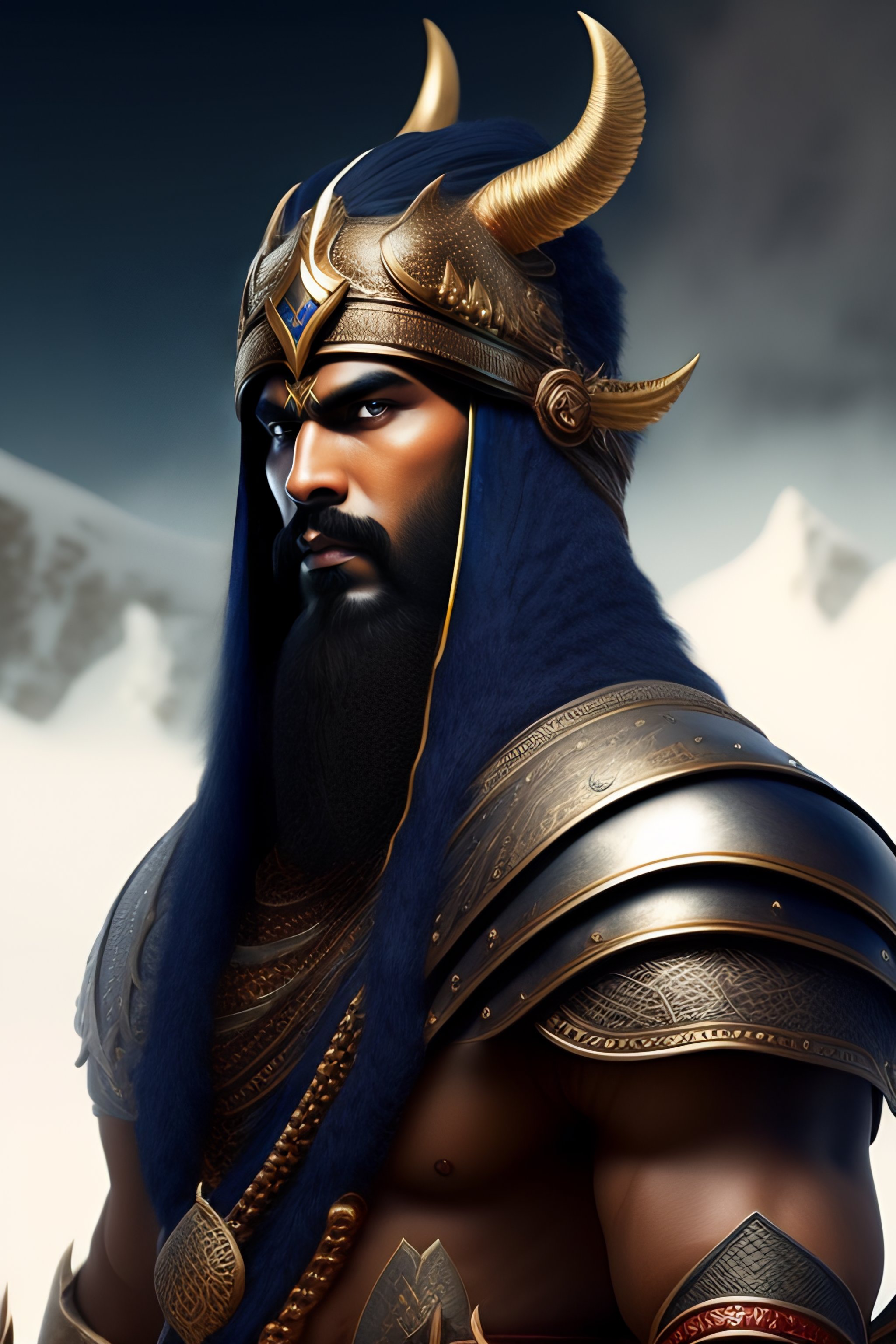 Lexica - Harshnag the grim, frost giant with a dragon skull helmet