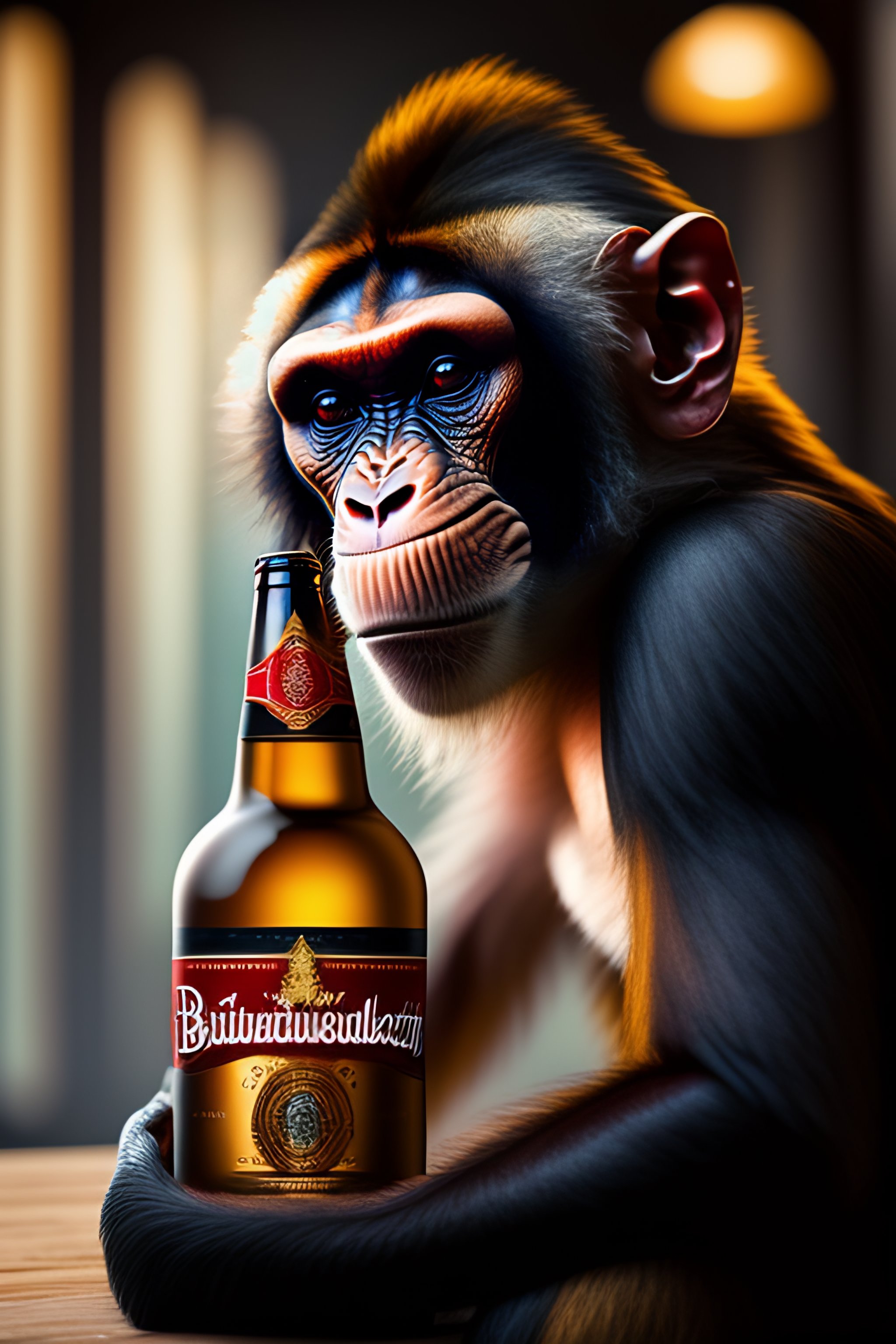 Lexica - A humanoid monkey with a pierced nose drinking a 500oz bottle ...