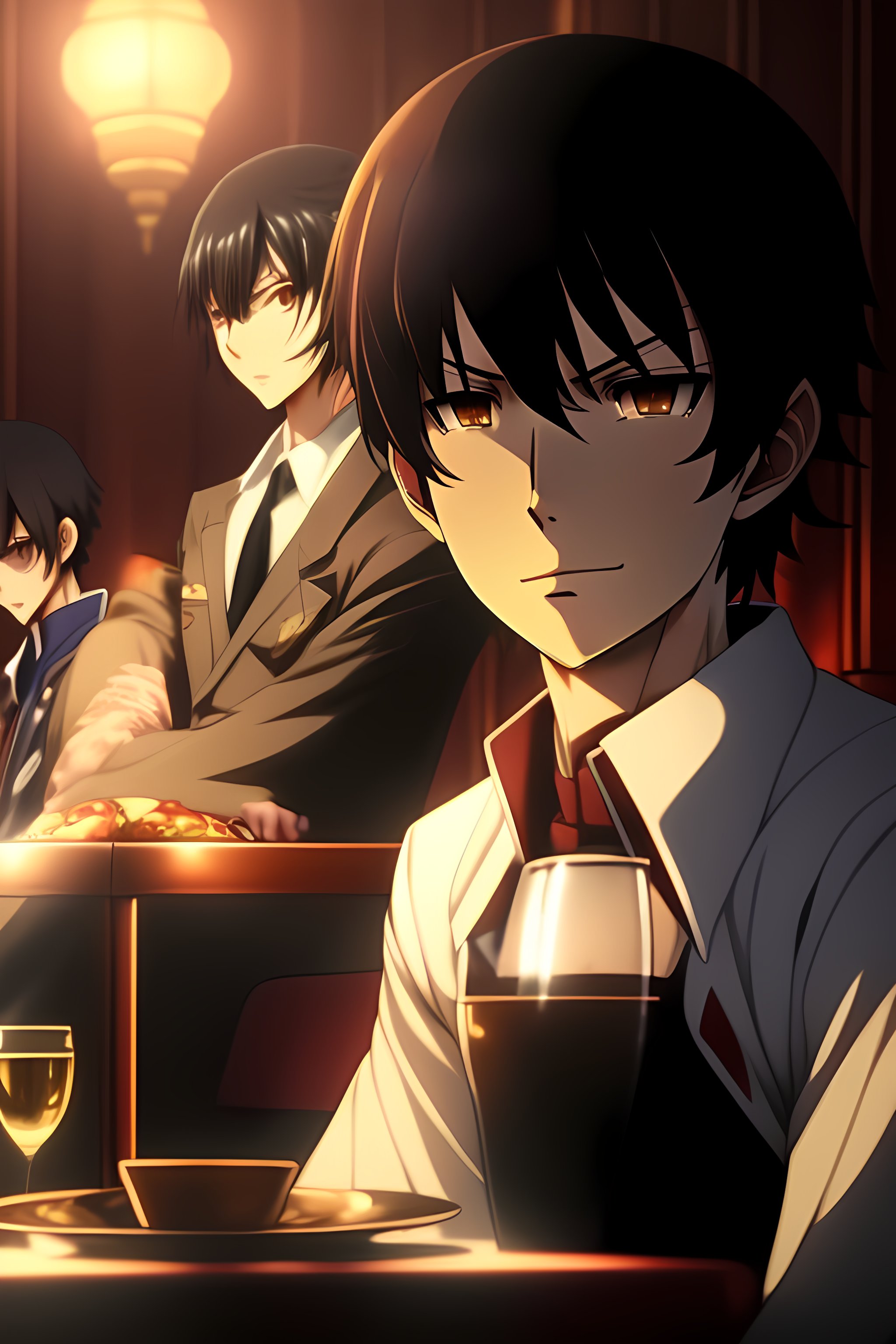 Lexica - Yagami light and lelouch and eren yeager sitting on table ...